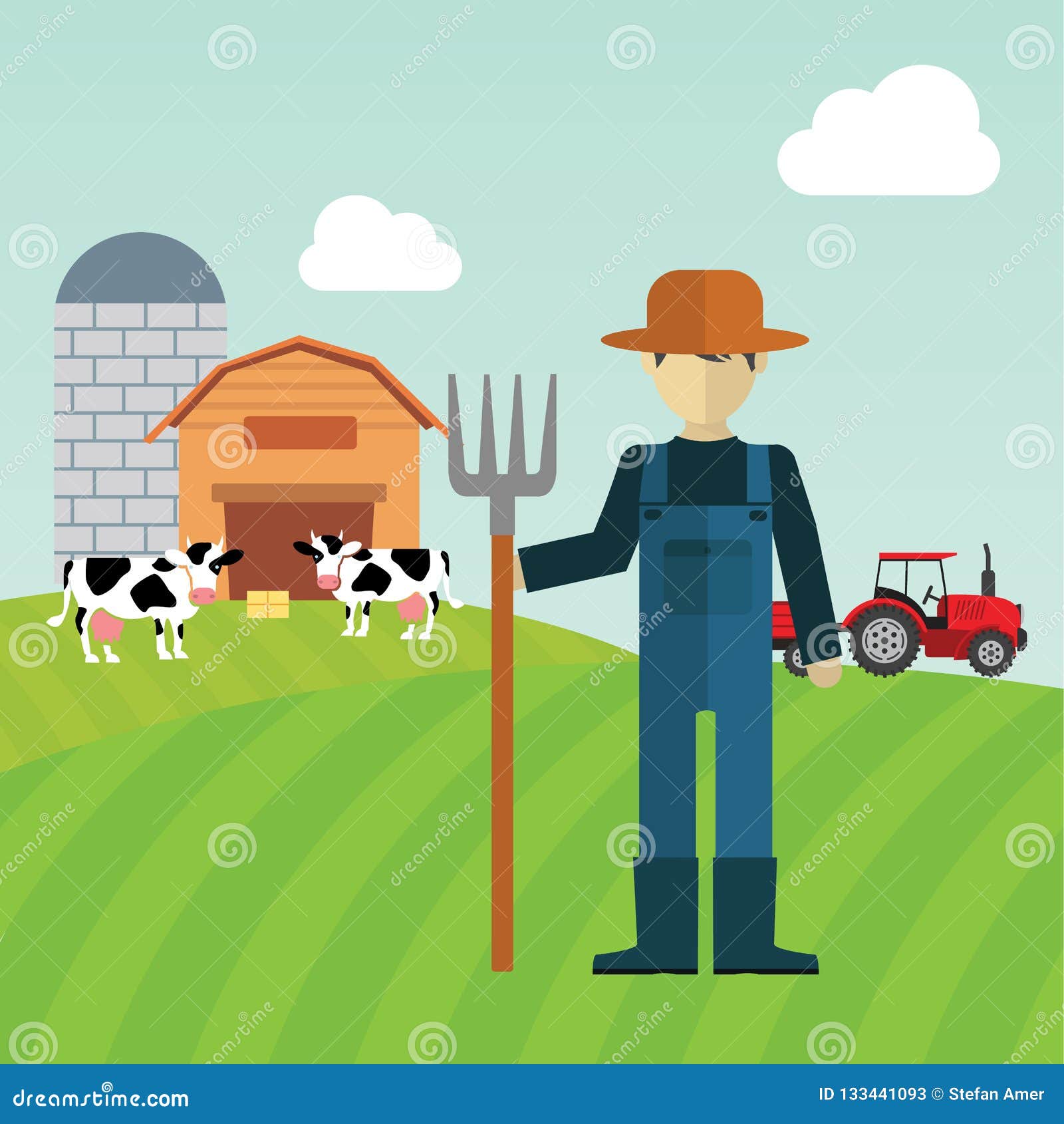 Farmer working in the farm stock vector. Illustration of working ...