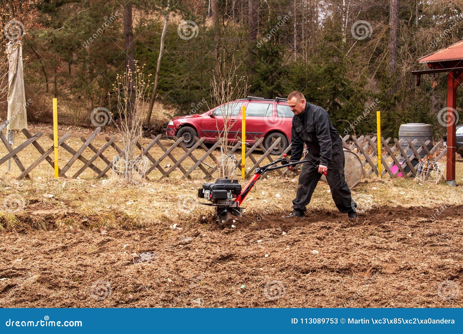 Farmer Working in the Field. Spring Work on the Farm. Man Plowing the ...