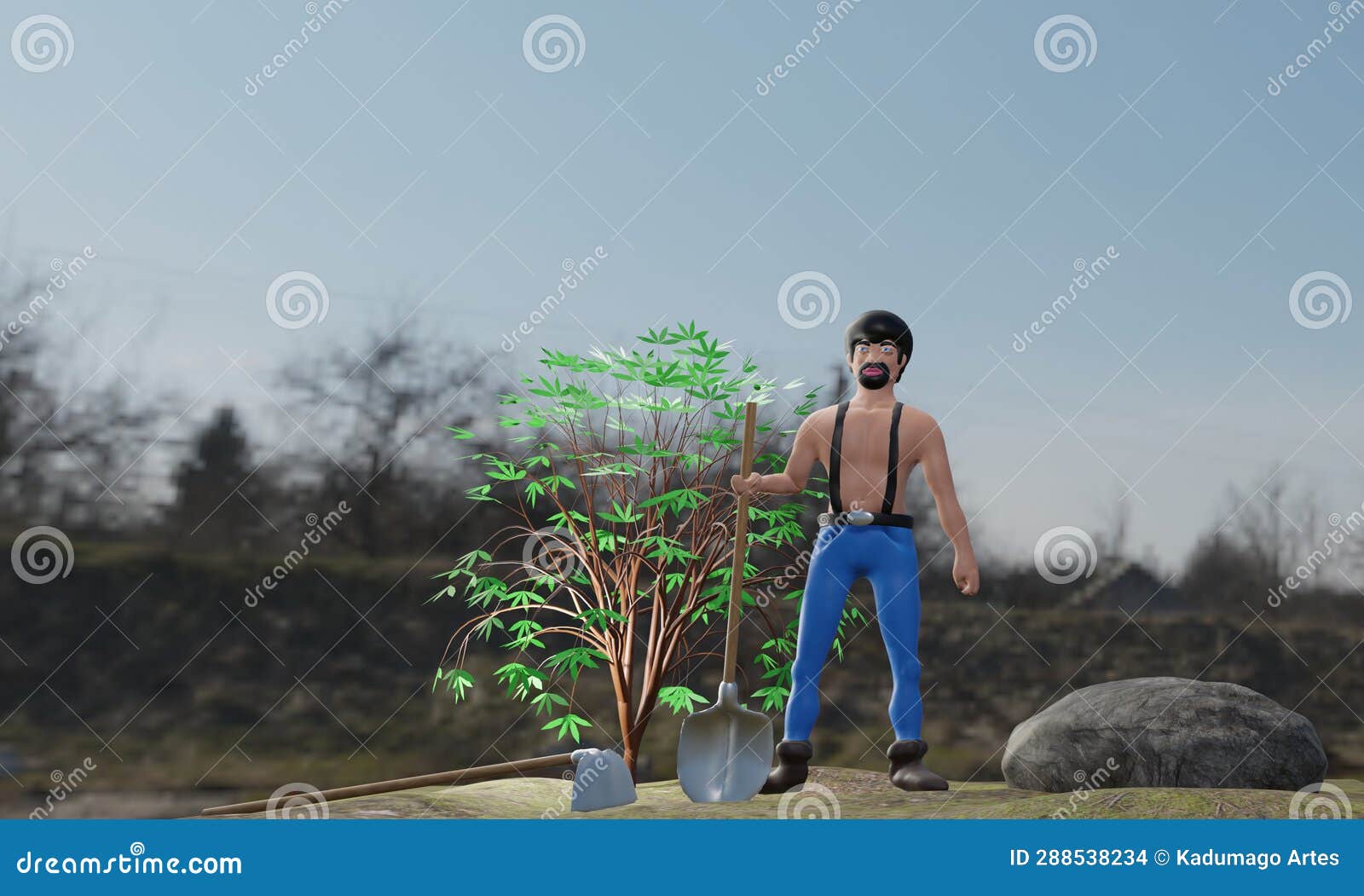 Farmer Working on Growing His Crops Stock Illustration - Illustration ...