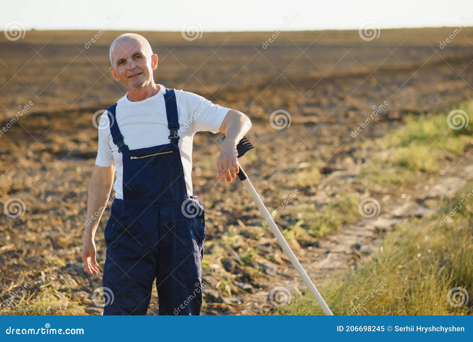 A farmer works with a rake stock image. Image of tool - 206698245