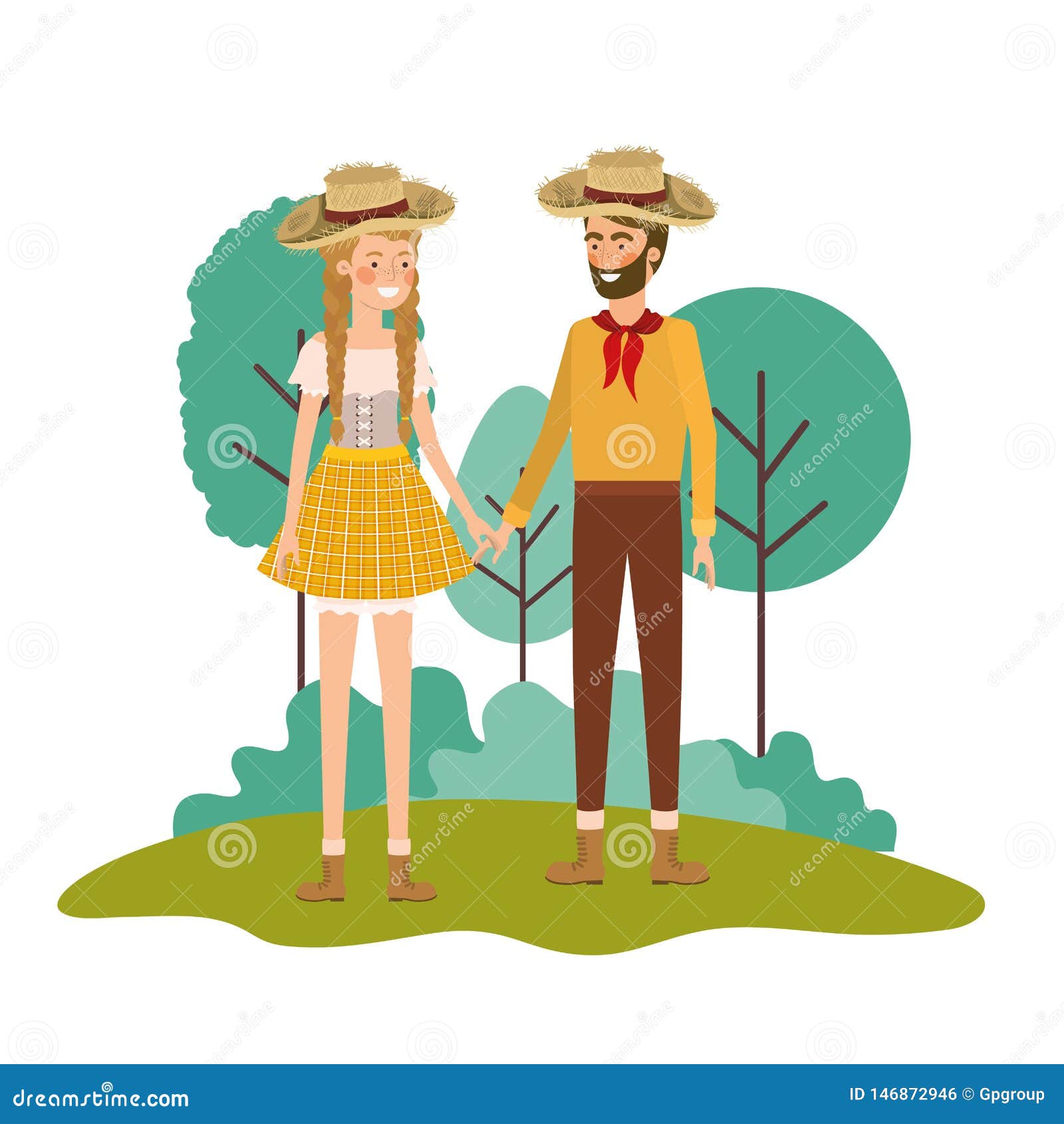 Farmers Couple Talking with Straw Hat in Landscape Stock Vector ...