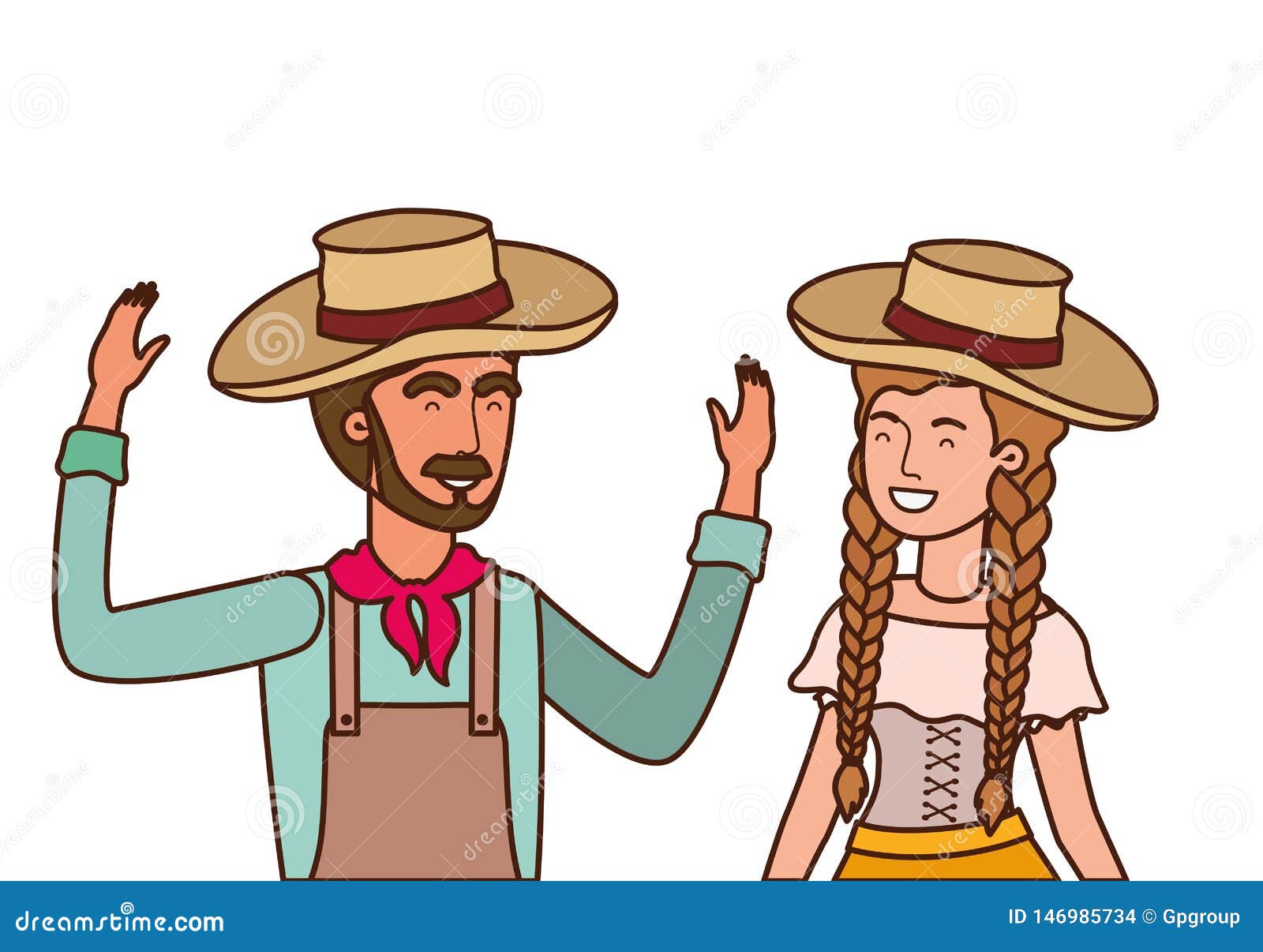 Farmers Couple Talking with Straw Hat Stock Vector - Illustration of ...