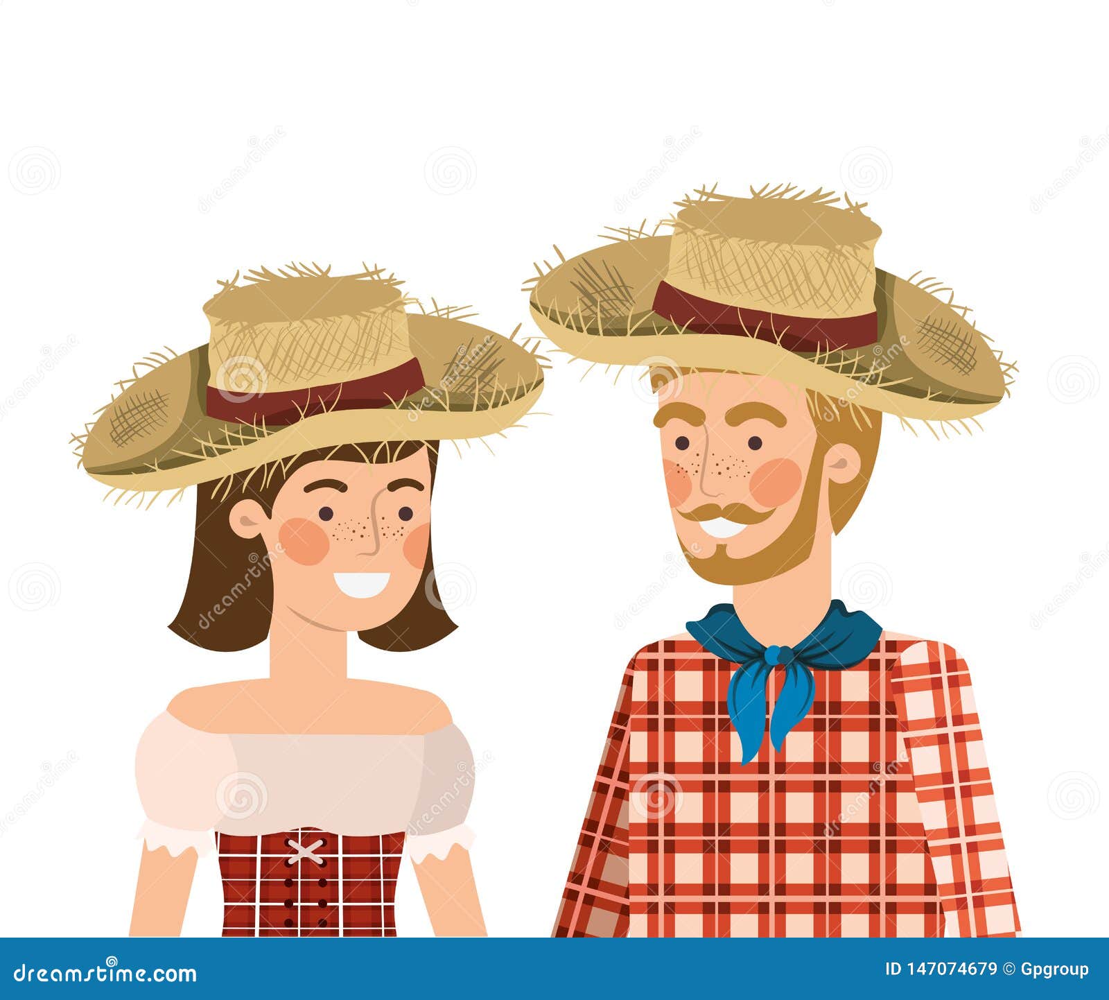Farmers Couple Talking with Straw Hat Stock Vector - Illustration of ...
