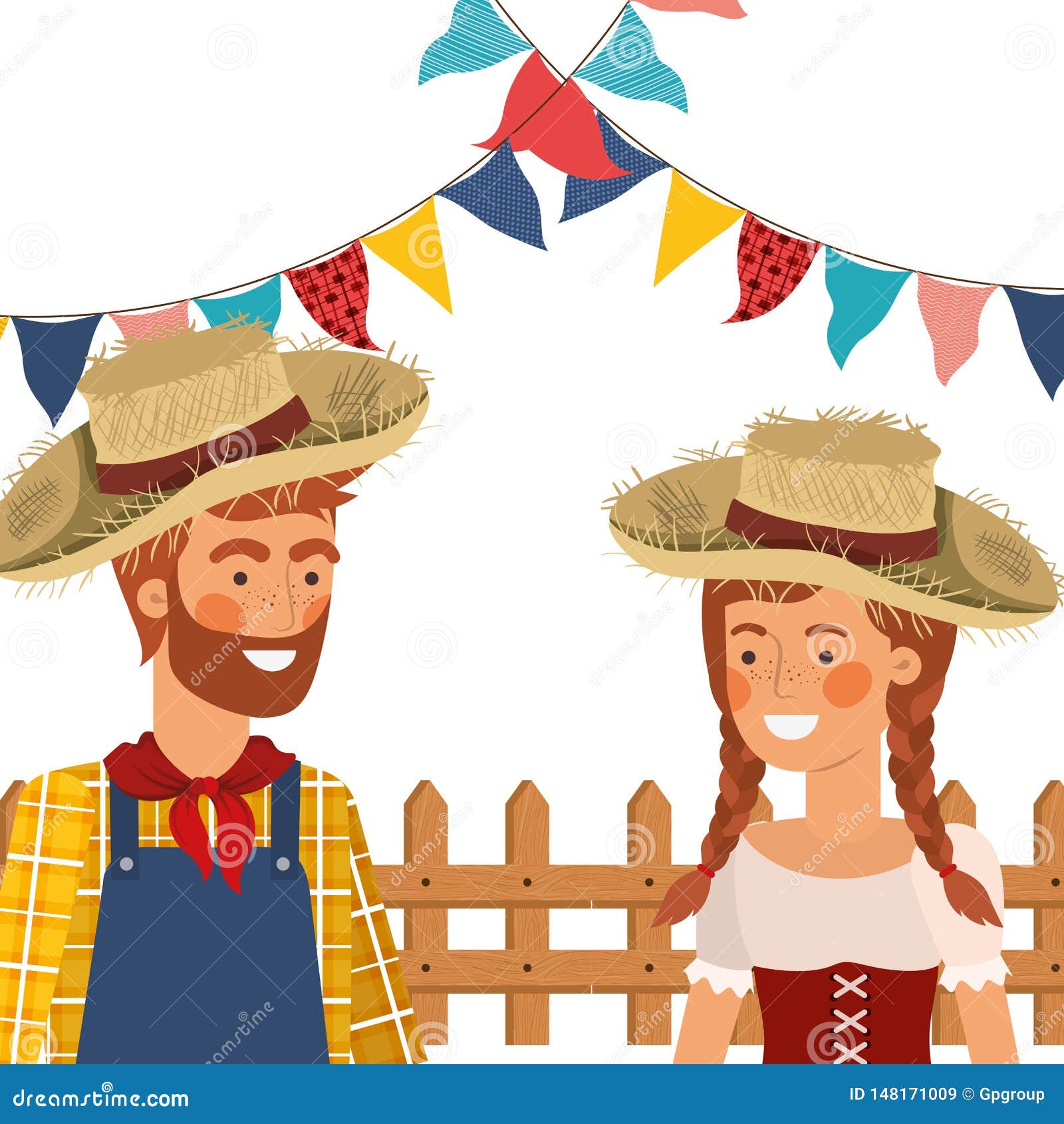 Farmers Couple Talking with Straw Hat Stock Vector - Illustration of ...