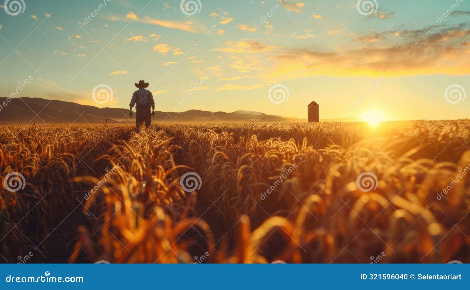 Farmers Harvesting Crops at Sunset Stock Illustration - Illustration of ...