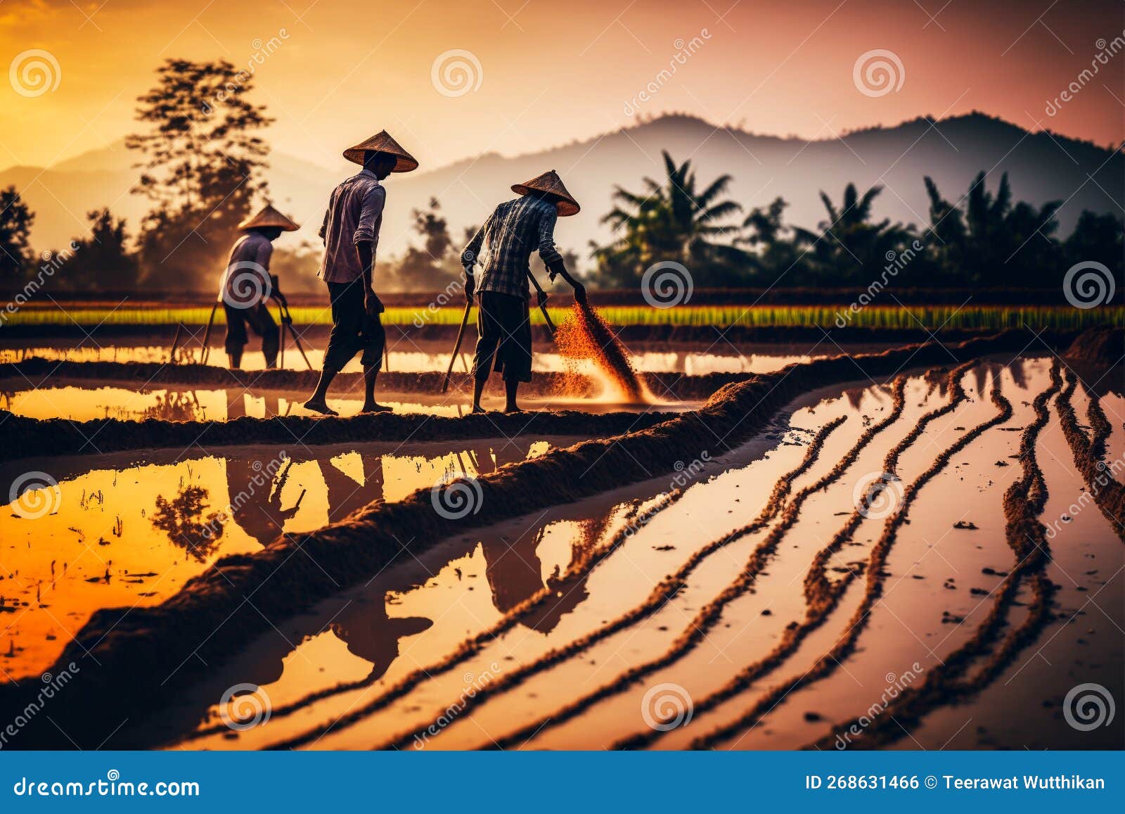 Farmers planting rice stock illustration. Illustration of color - 268631466