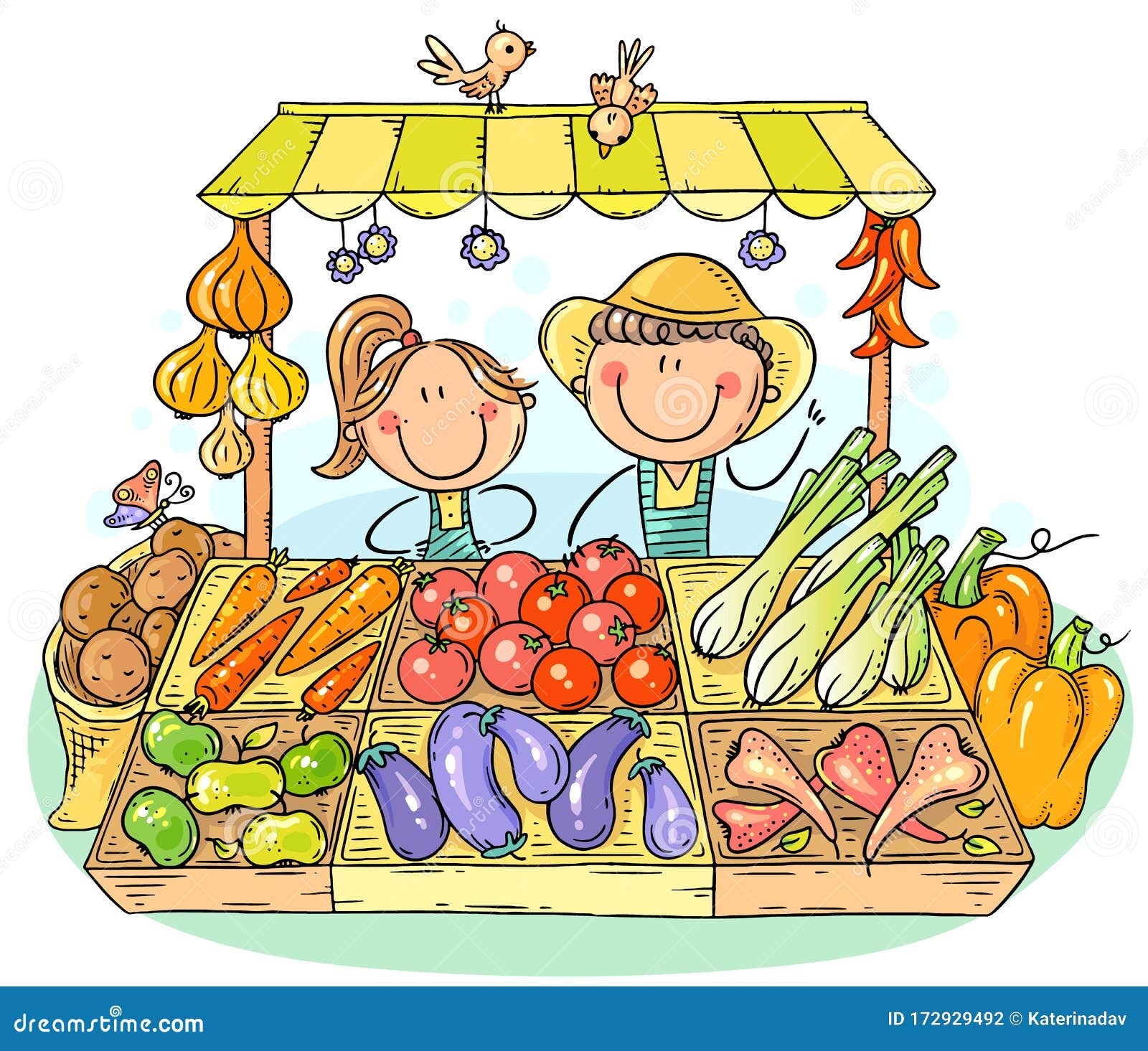 Farmers Selling Organic Vegetables At The Market Stock Vector