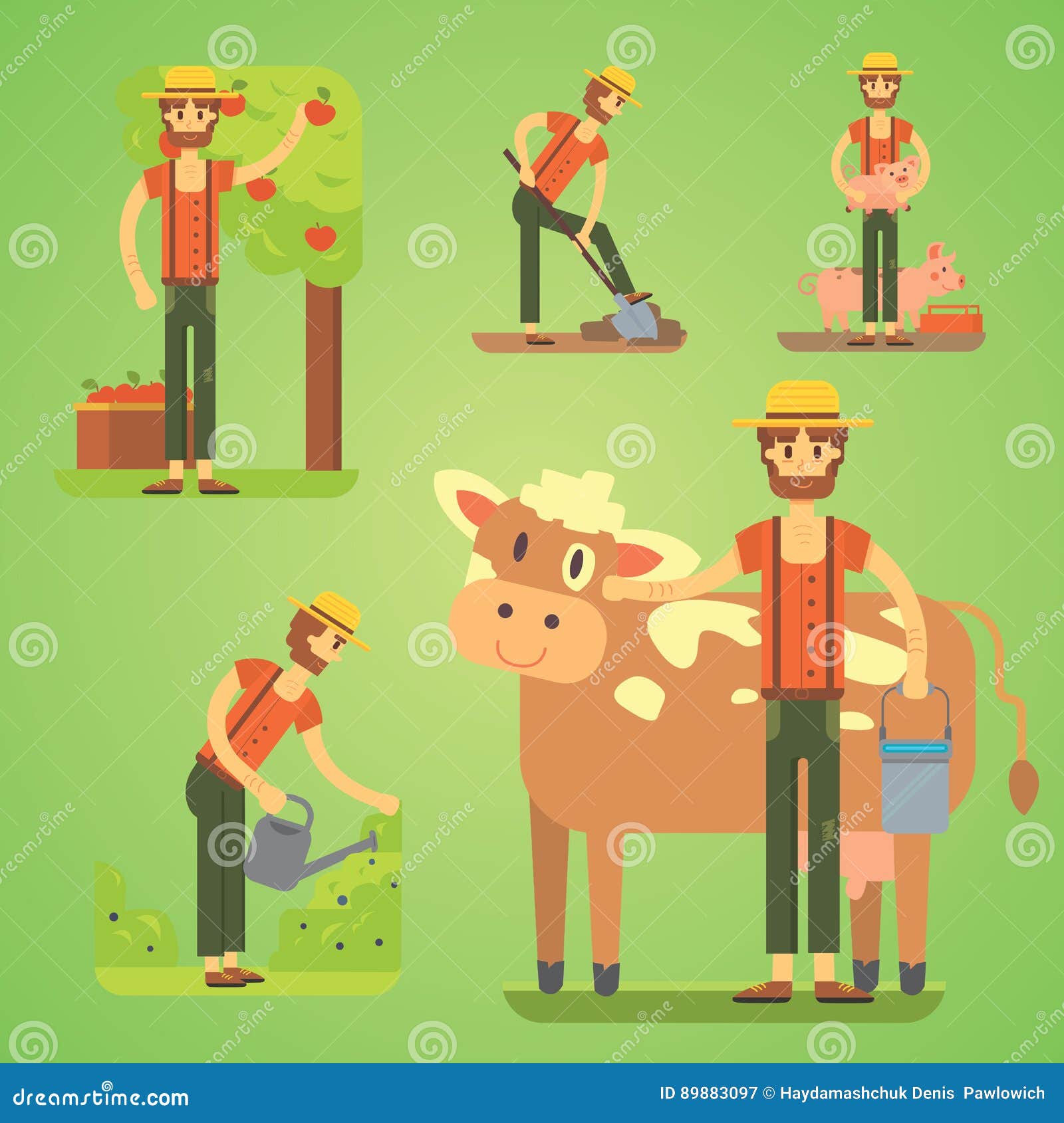 Farmers Using Agricultural Tools. Set Farmer Vector Illustration Stock ...