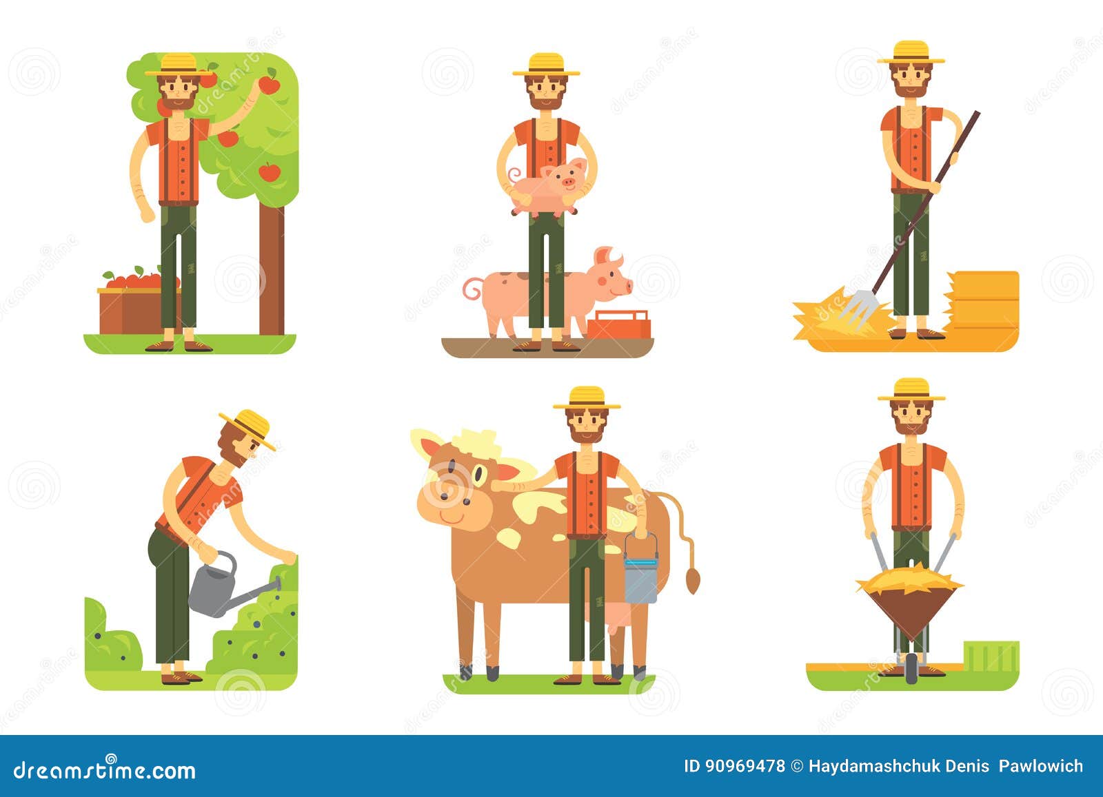 Farmers Using Agricultural Tools. Set Farmer Vector Illustration Stock ...