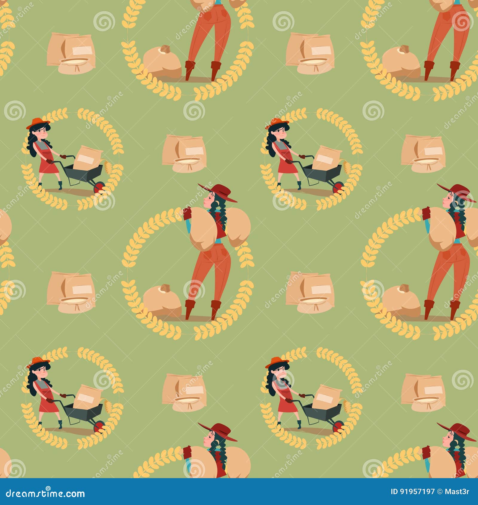 Farmers Wheat Harvest Farming Seamless Pattern Stock Vector ...
