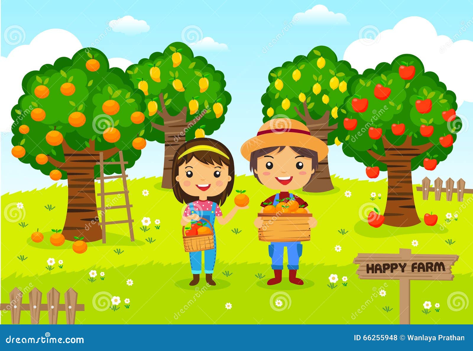 Farmers Working In Garden Fruit Farm Stock Vector Illustration Of
