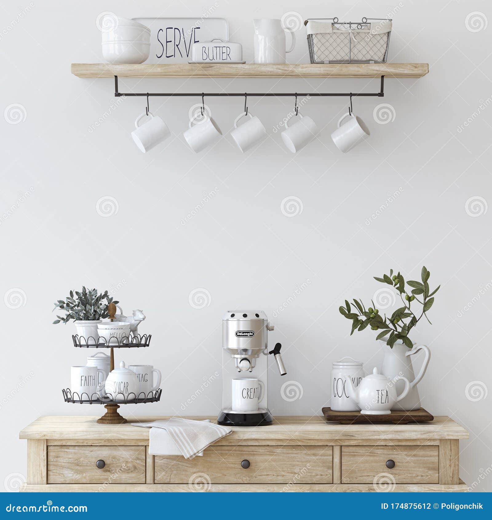 Farmhouse Coffee Bar. 3d Render Stock Illustration - Illustration of ...