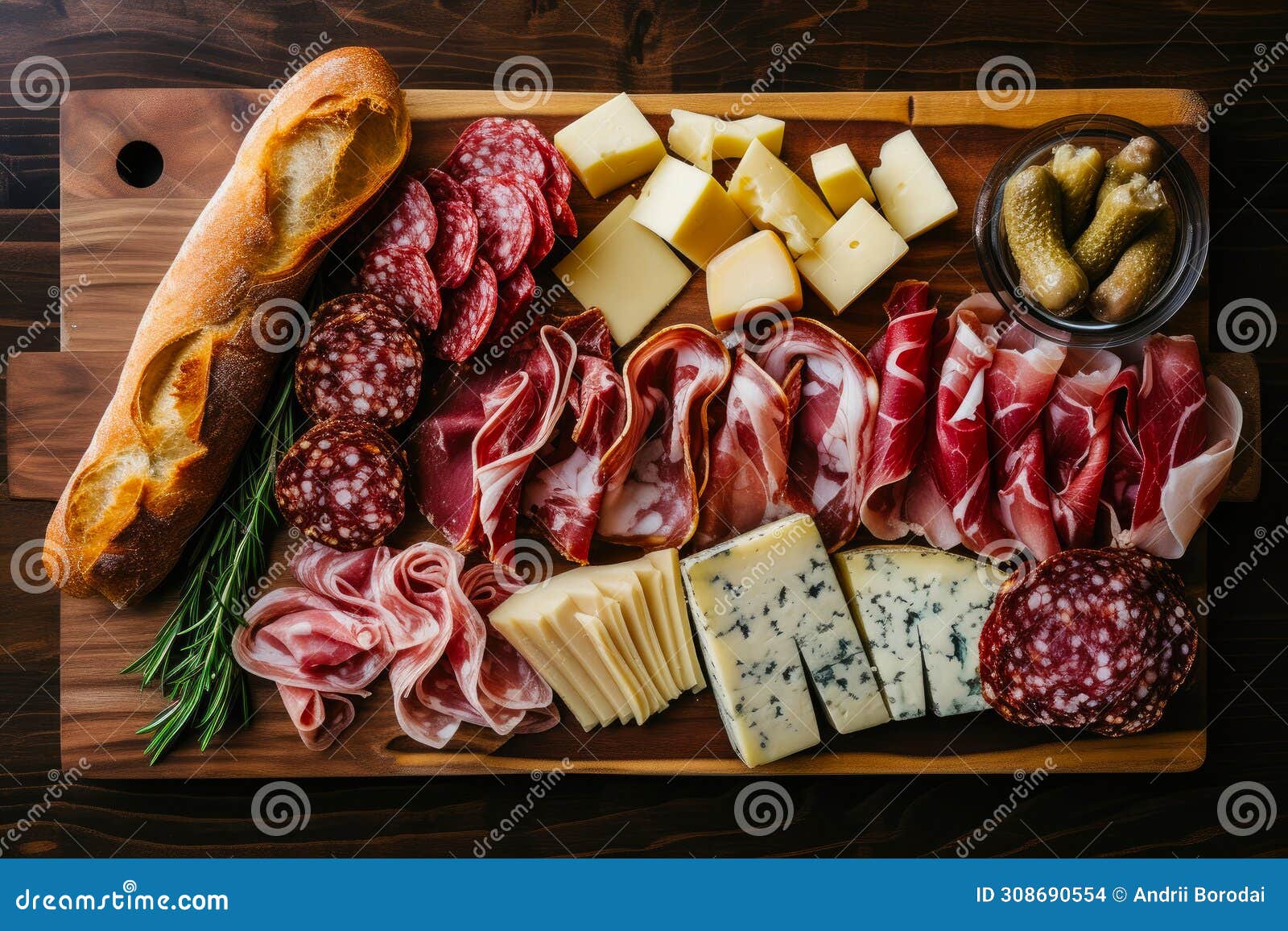 Farmhouse Feast: Cheese, Meat, and Bread Display. Stock Illustration ...