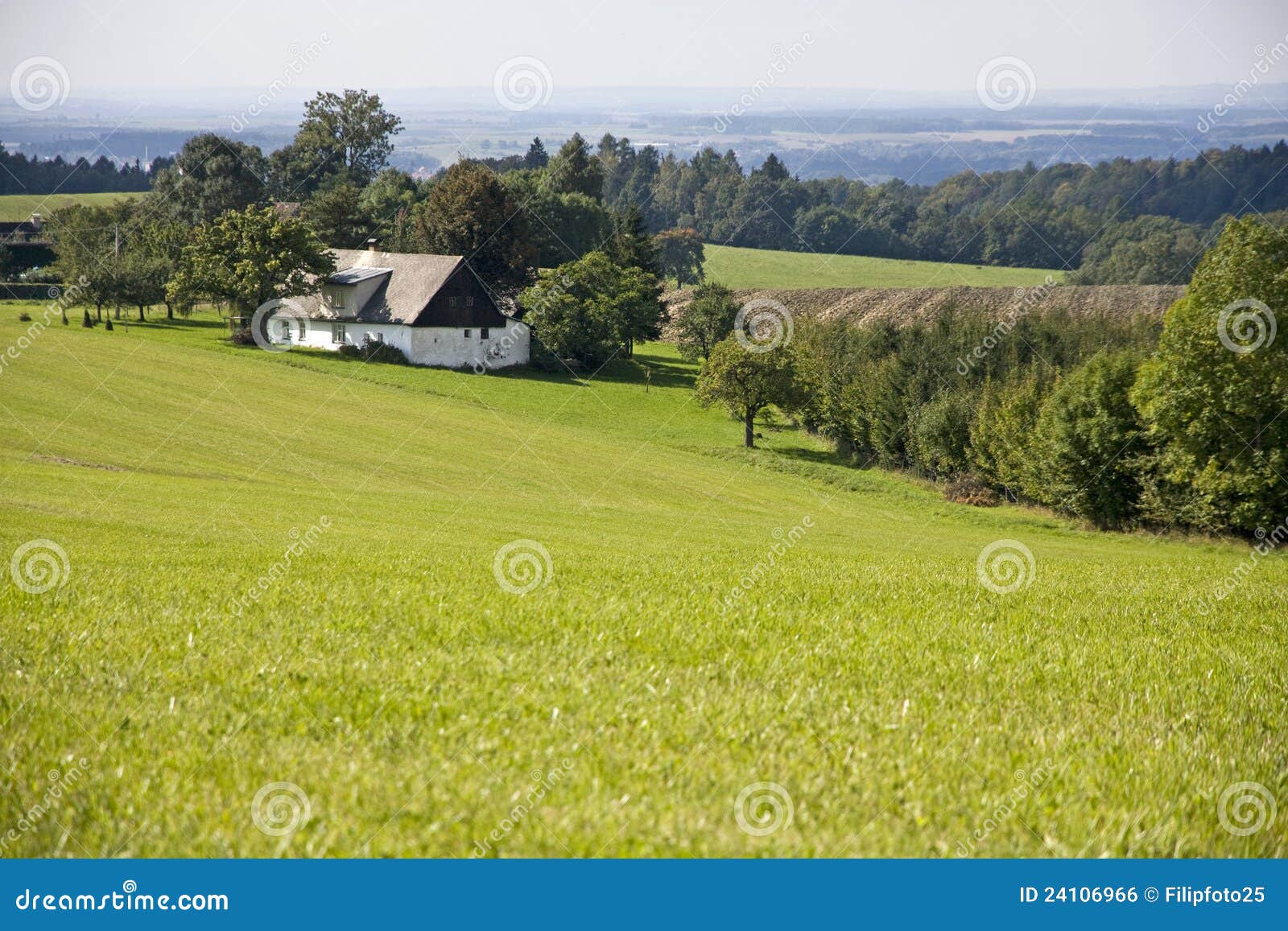 Farmhouse in green fields stock photo. Image of czech - 24106966