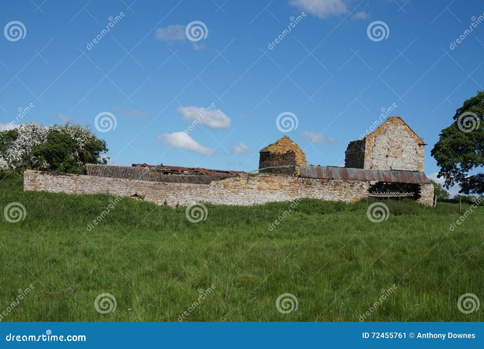 Farmhouse ruins stock image. Image of clouds, trees, ruins - 72455761