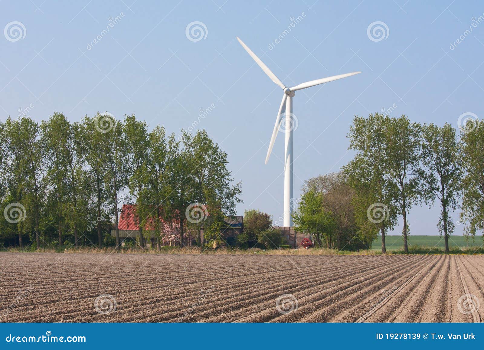 Farmhouse with a Windturbine Stock Image - Image of landscape ...
