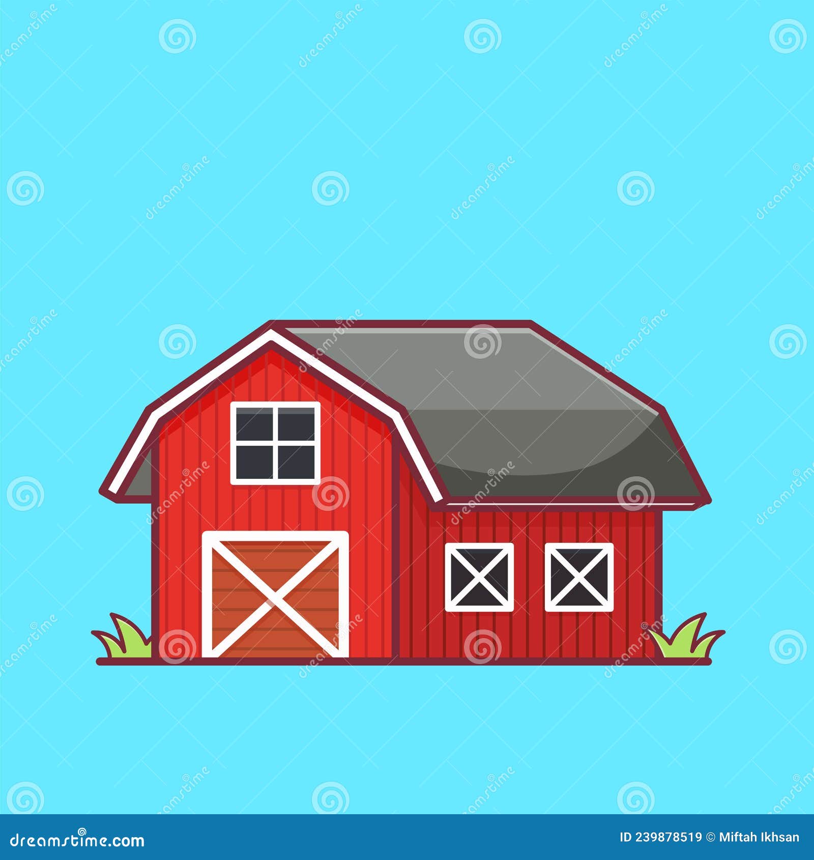 Red Barn In Cartoon Style With Door, Windows Isolated On White ...
