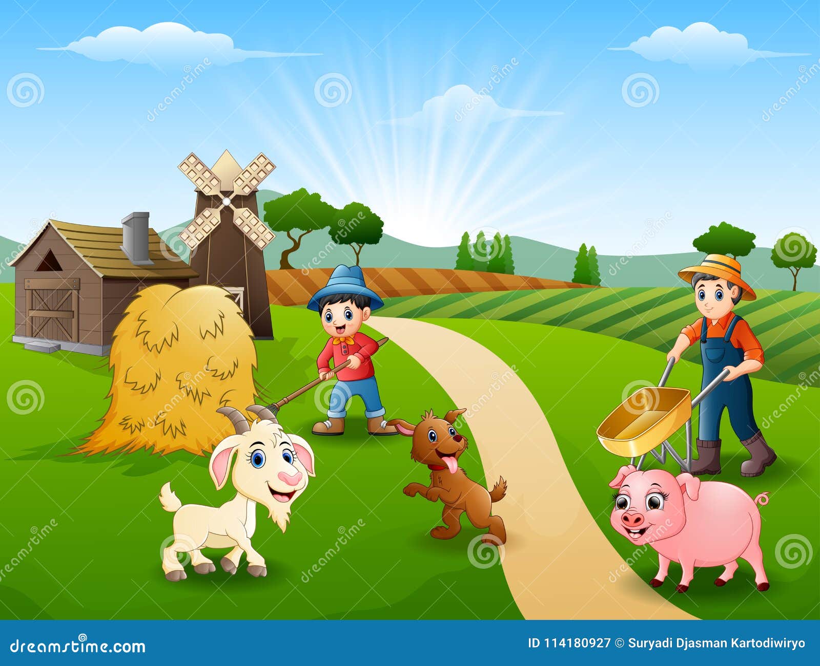Farming Activities On Farms With Animals Cartoon Vector | CartoonDealer ...