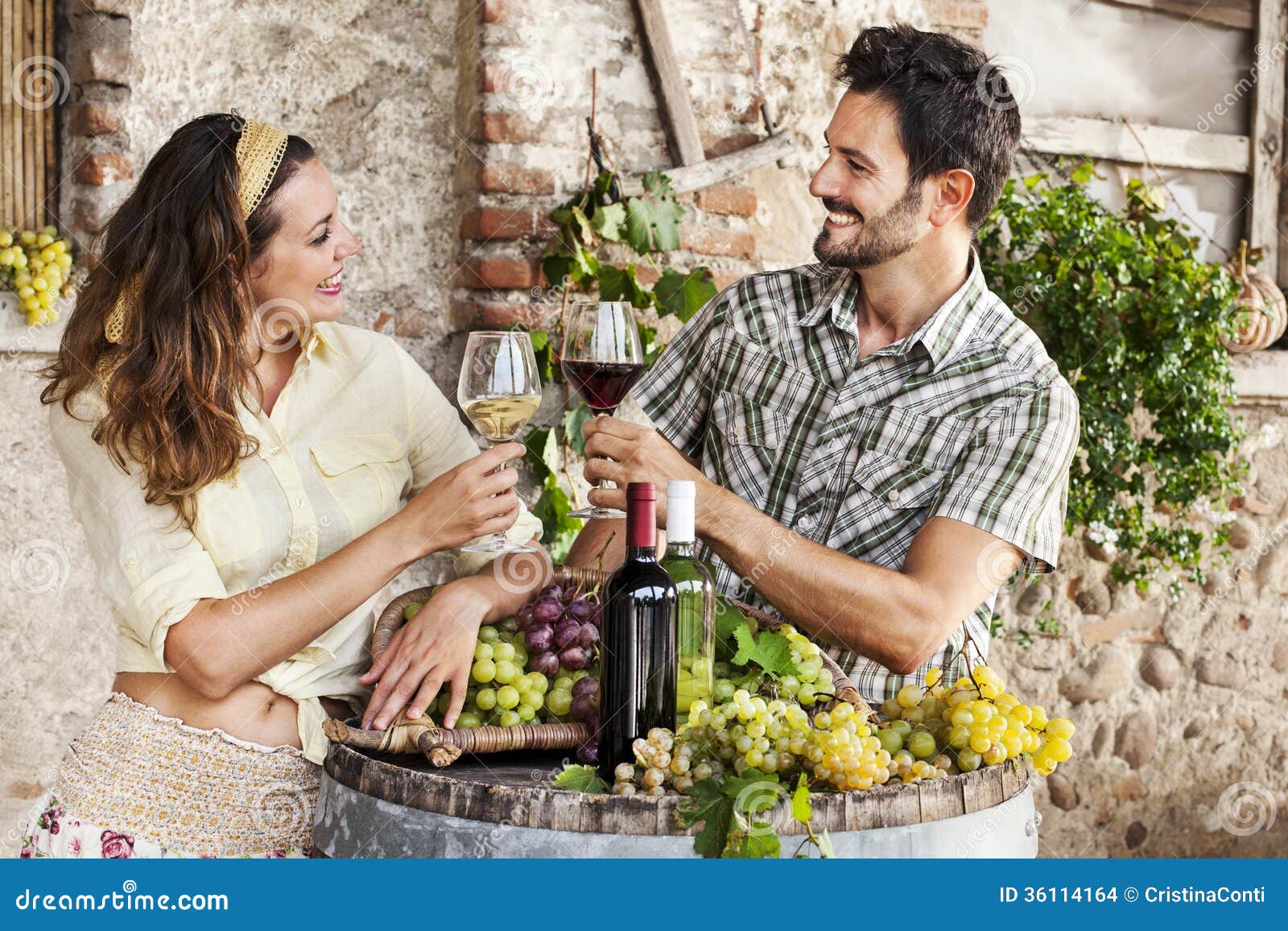Farming Couple Drinking Wine in Their Old Farm Stock Photo - Image of ...