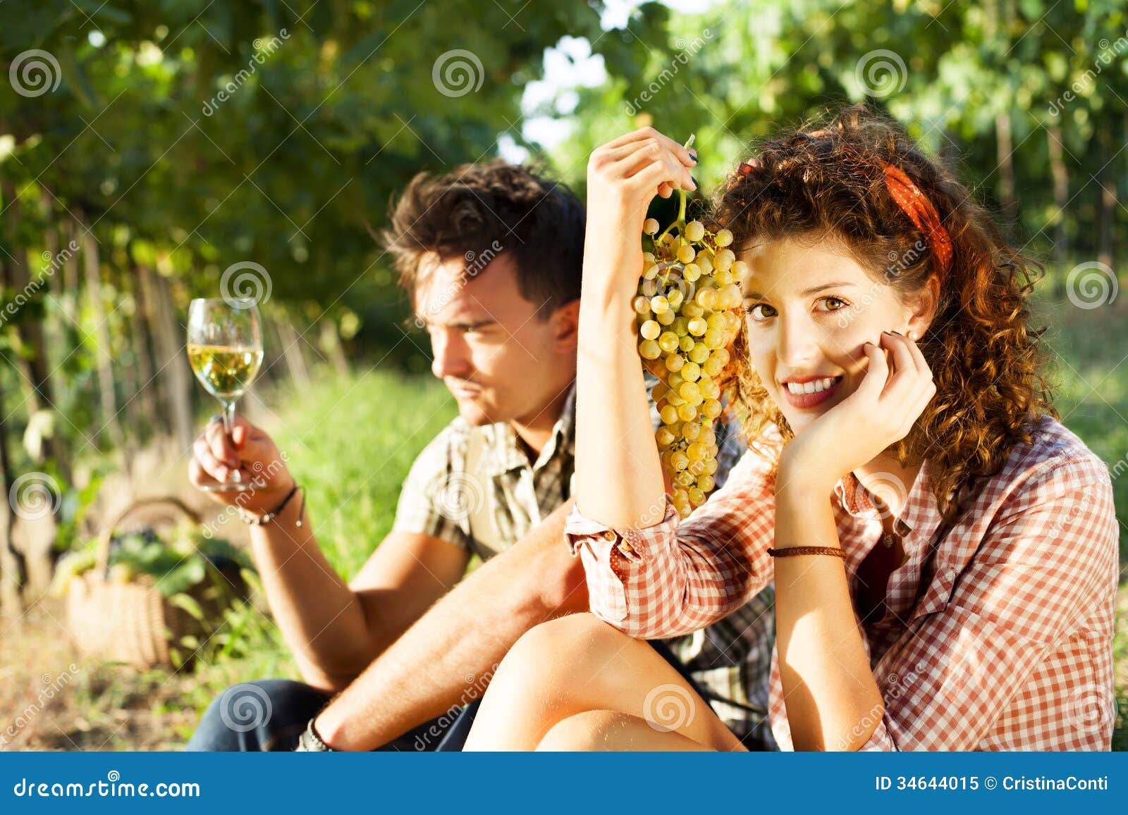 Farming Couple Relaxing after the Grape Harvest Stock Image - Image of ...