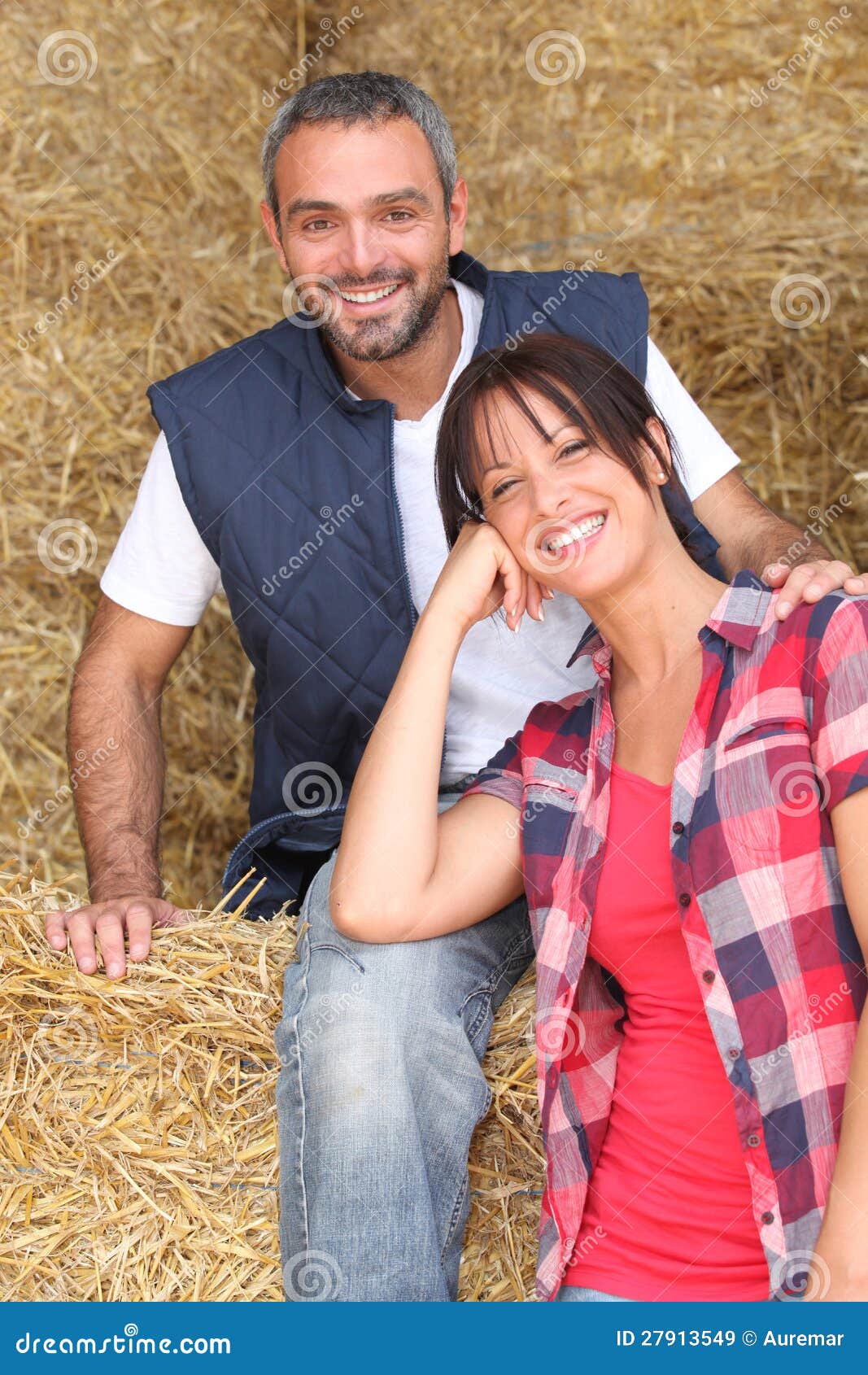 Farming Couple Sitting on Hay Stock Image - Image of scenery, farm ...