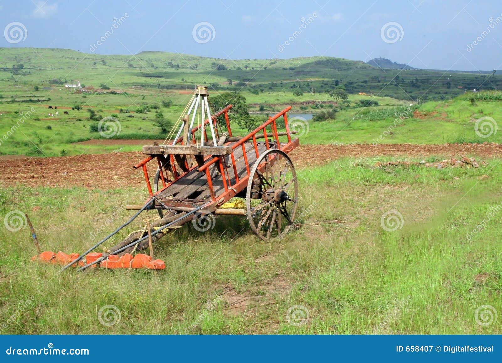 Farming Equipment and Colored Cart Stock Image - Image of painted ...