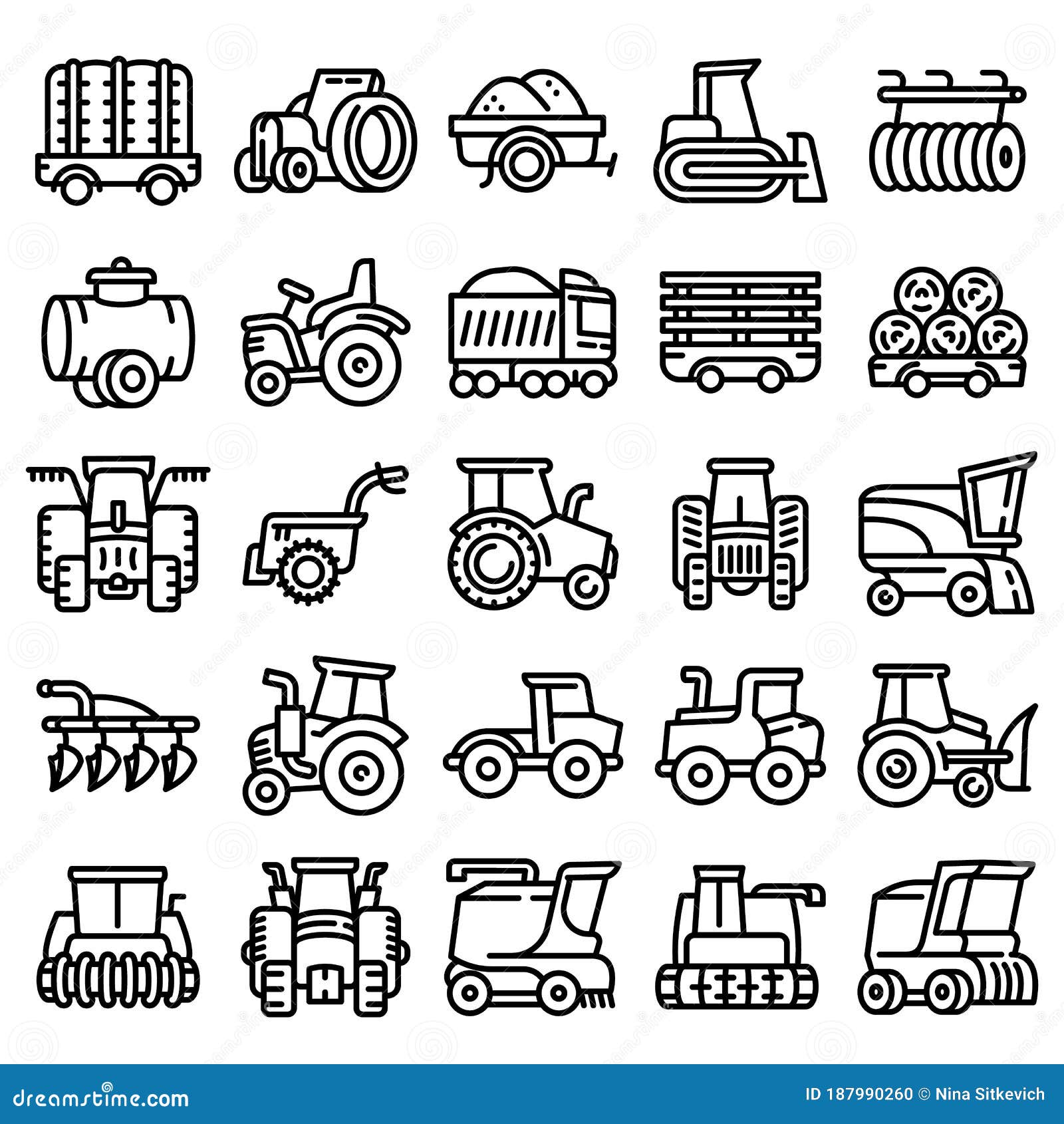 Farming Equipment Icons Set, Outline Style Stock Vector - Illustration ...