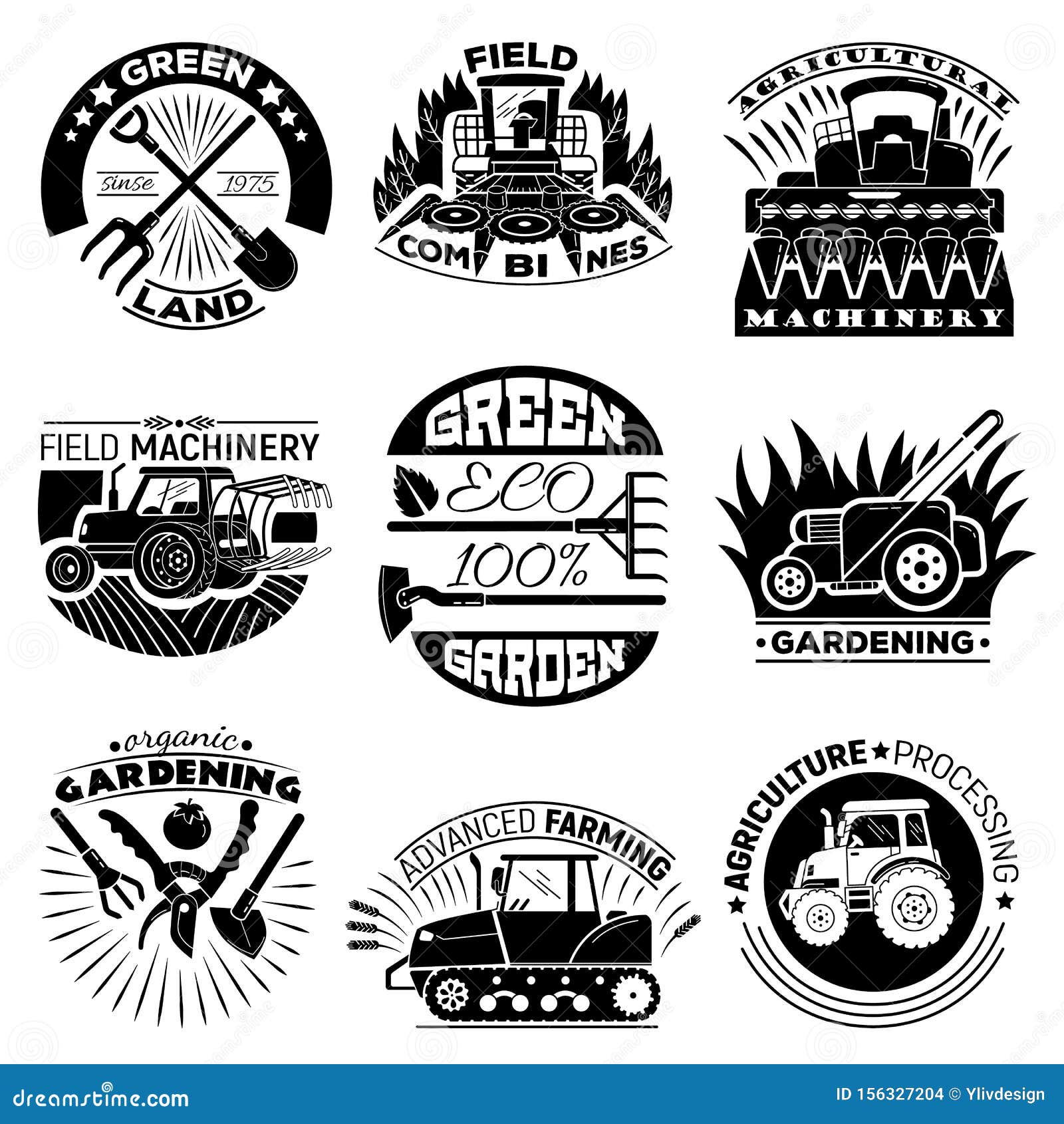 Farming Equipment Logo Set, Simple Style Stock Vector - Illustration of ...