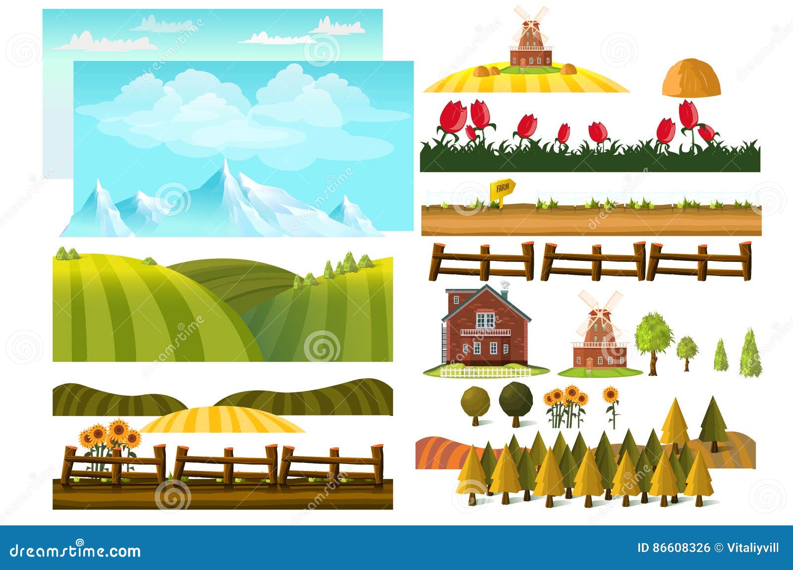 Farming Infographic Elements with Farmer, Farm,Landscape Creator. Stock ...