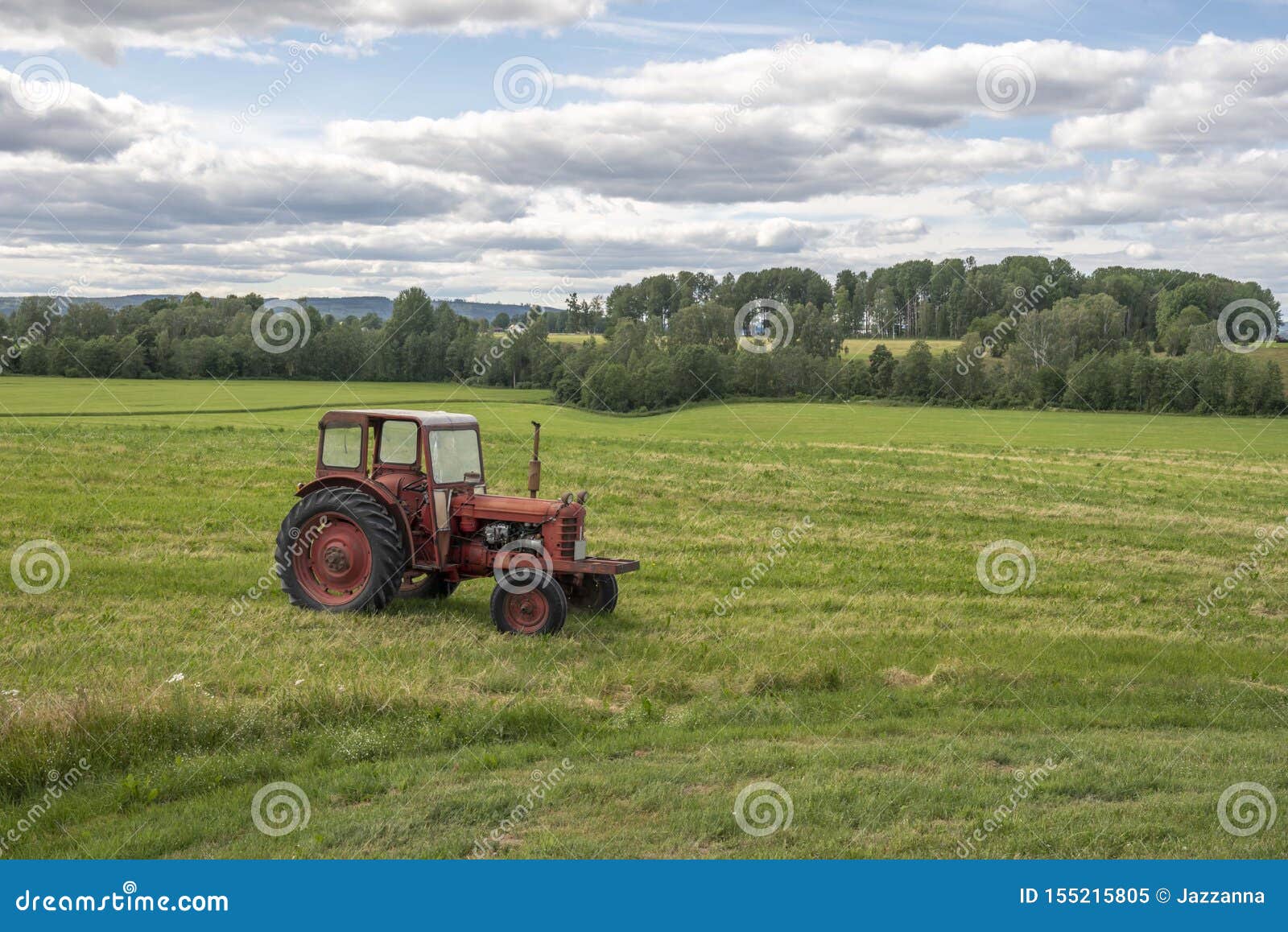Farming Landscape with Red Tractor Stock Image - Image of farm, farmer ...