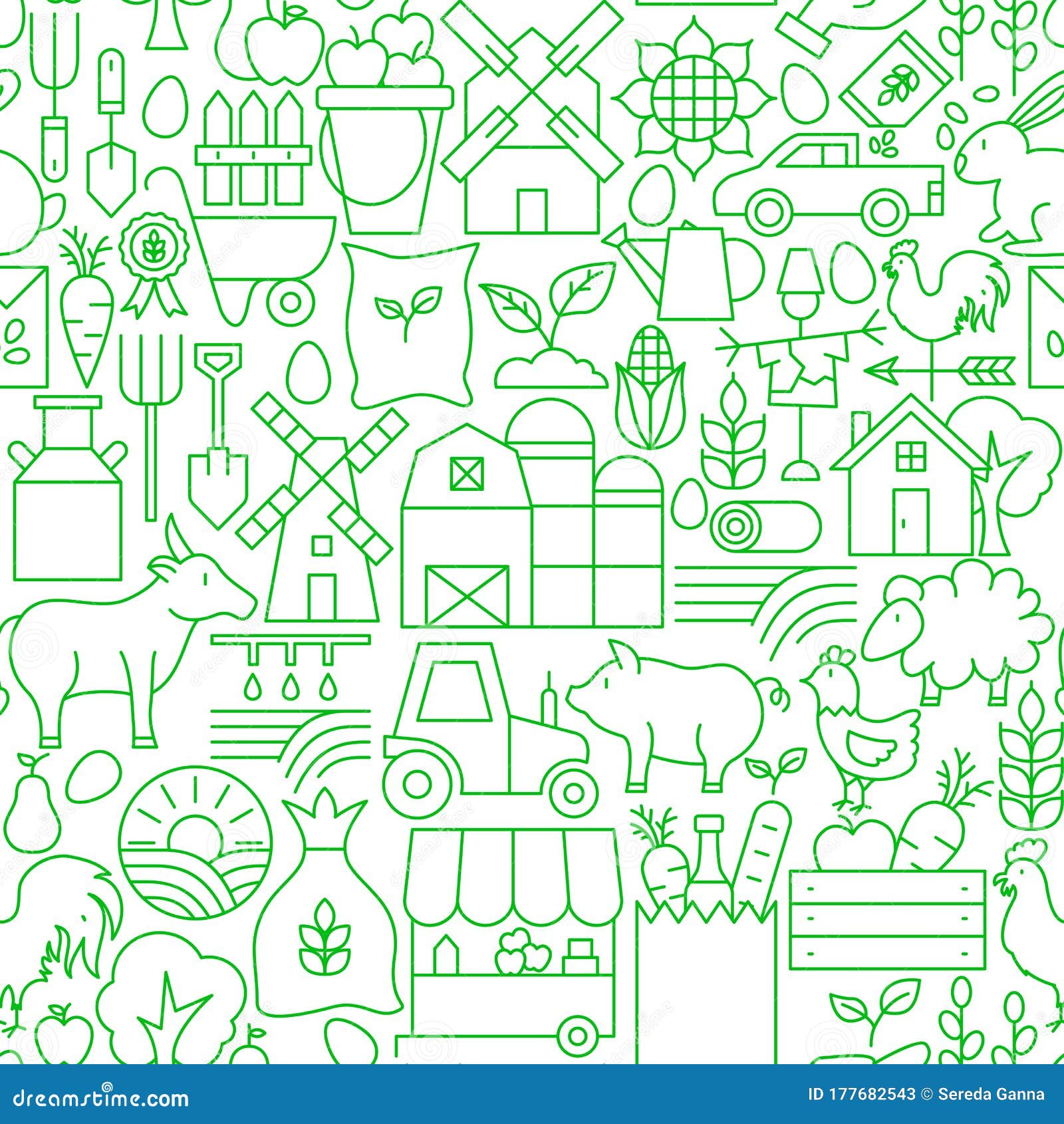 Farming Line Seamless Pattern Stock Vector - Illustration of milk ...