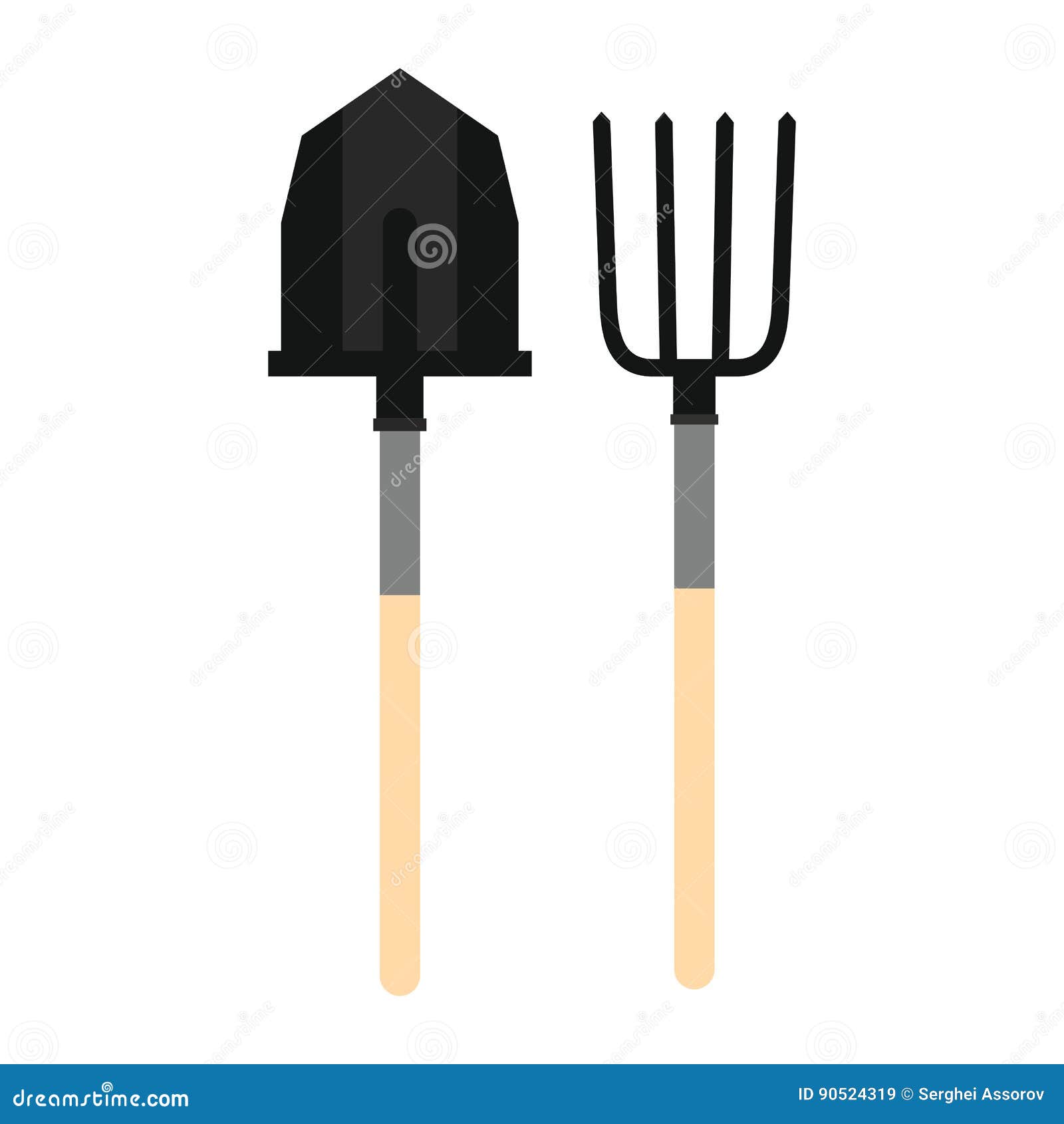 Farming Tools - Fork and Spade in Flat Style Stock Vector ...
