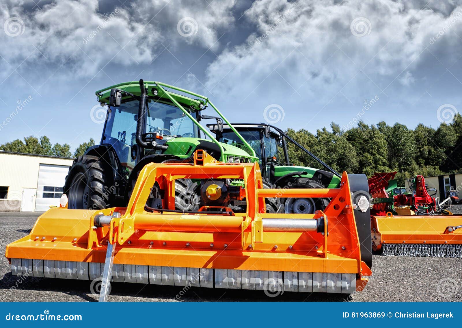 Farming tractor and mower stock image. Image of industry - 81963869