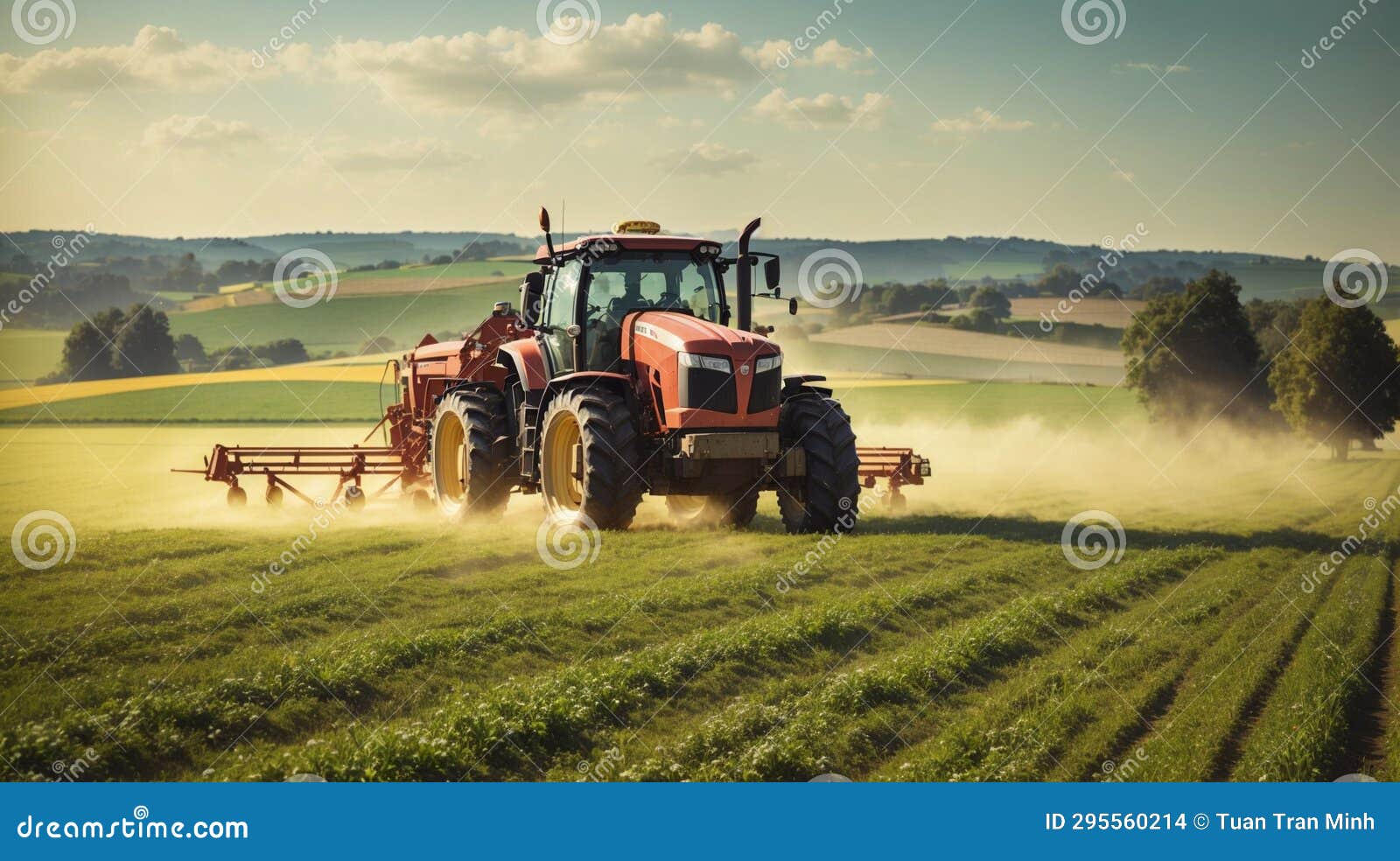 Farming Tractor Spraying a Field Stock Illustration - Illustration of ...