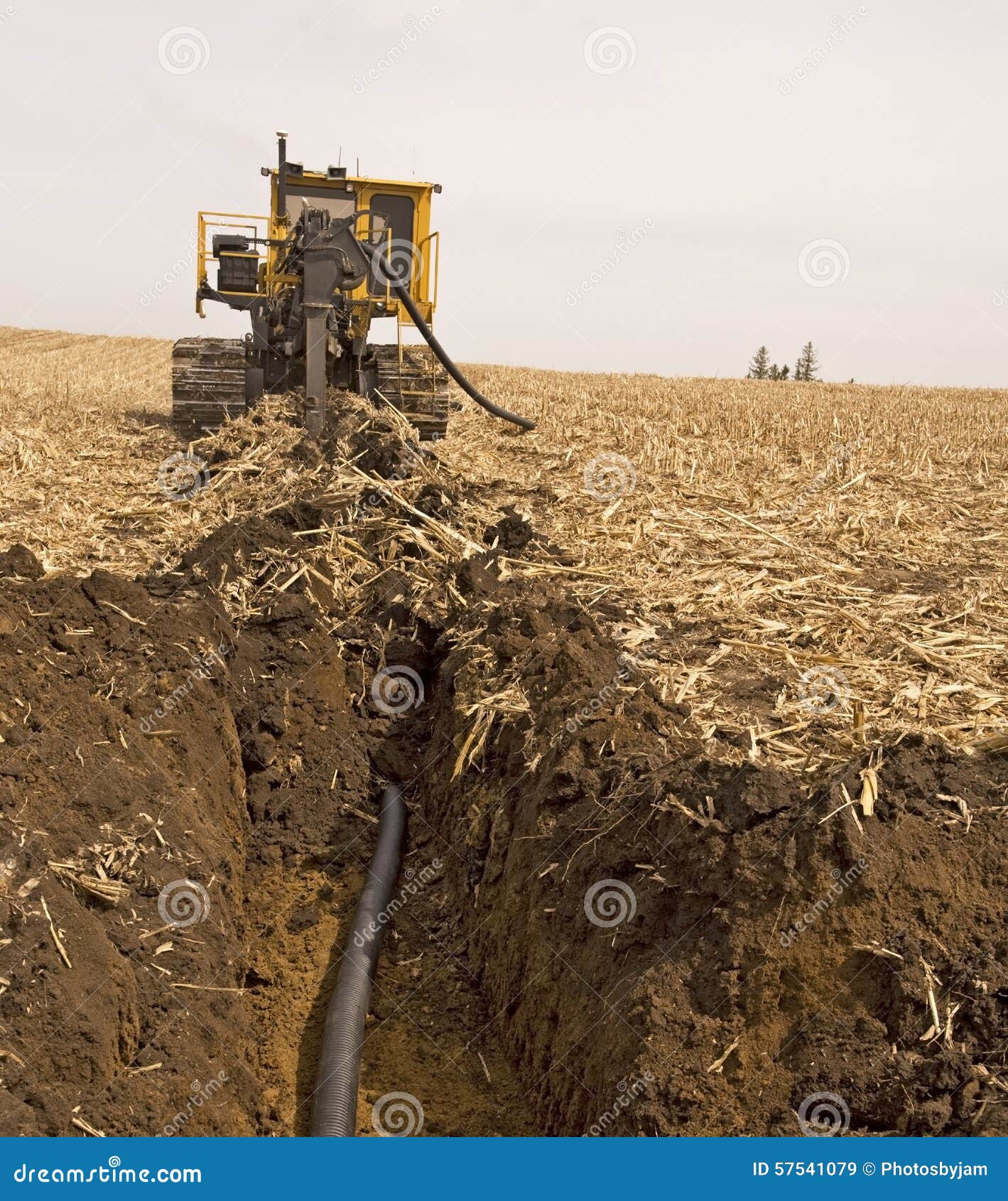 Farmland Drainage Tiling Machine at Work Stock Image - Image of ...