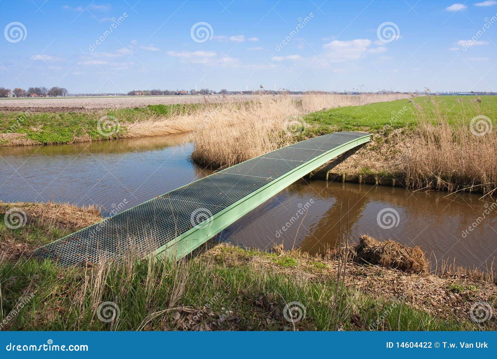 Farmland with Pedestrian Bridge Crossing a Ditch Stock Photo - Image of ...