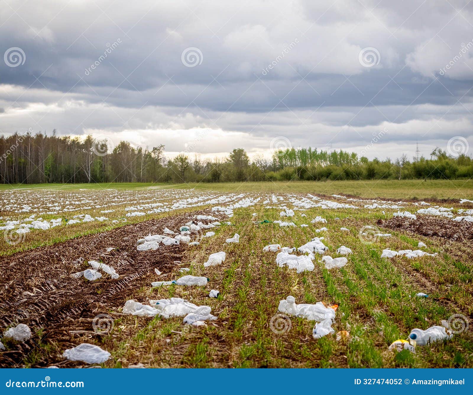 Farmland with Plastic Waste Stock Photo - Image of garbage, rural ...