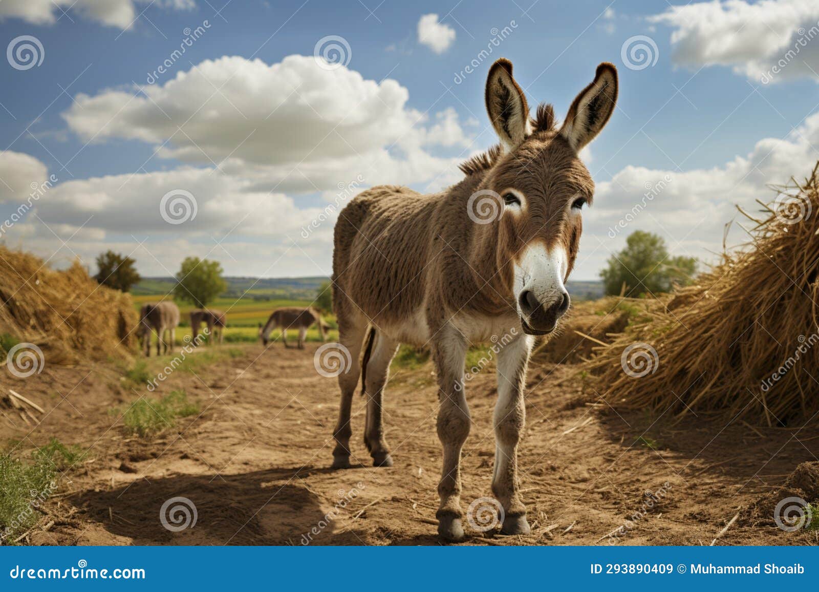 Farmland Scene Featuring a Donkey Stock Illustration - Illustration of ...