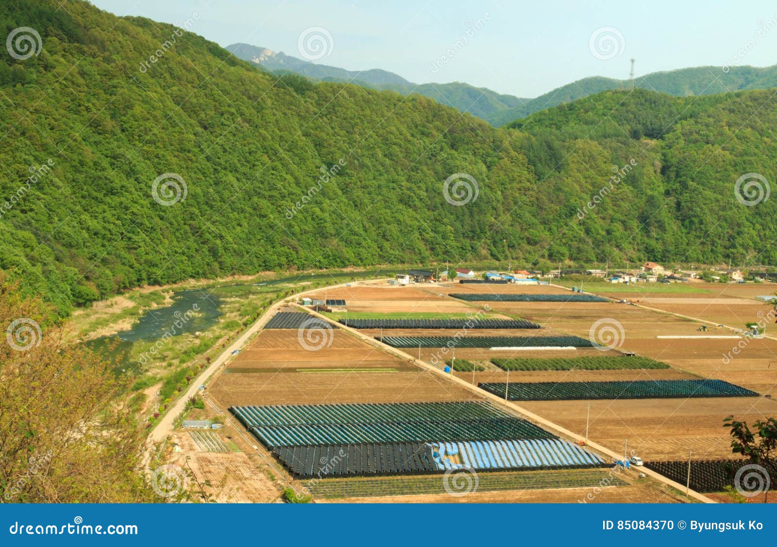 Farmland and stream stock photo. Image of river, korea - 85084370