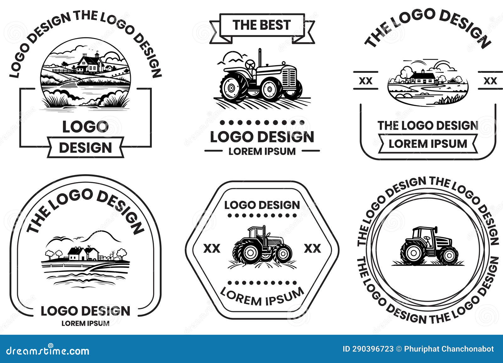 Farms and Fields Logo in Flat Line Art Style Stock Vector ...
