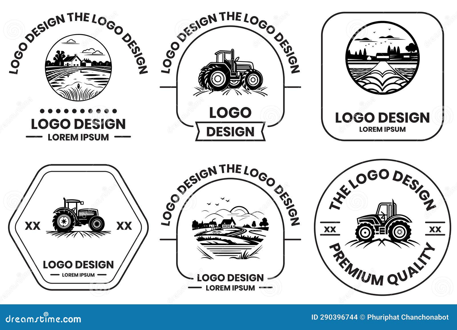 Farms and Fields Logo in Flat Line Art Style Stock Vector ...