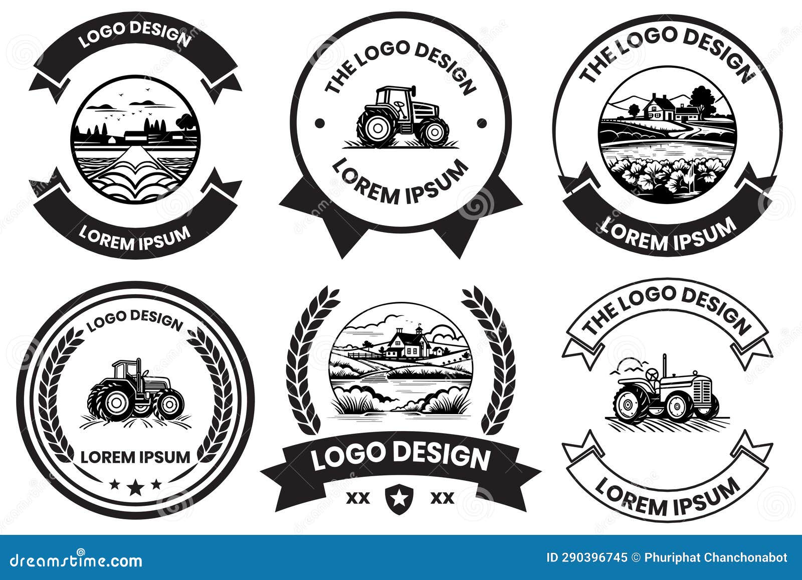 Farms and Fields Logo in Flat Line Art Style Stock Vector ...