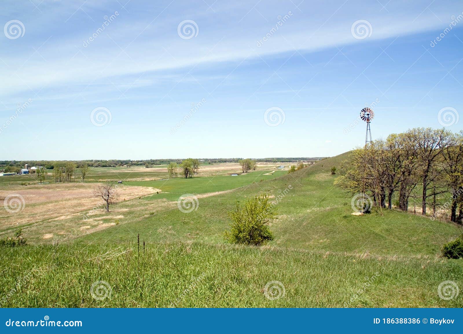 Farms and a Wind-pump Tower Stock Photo - Image of technology ...
