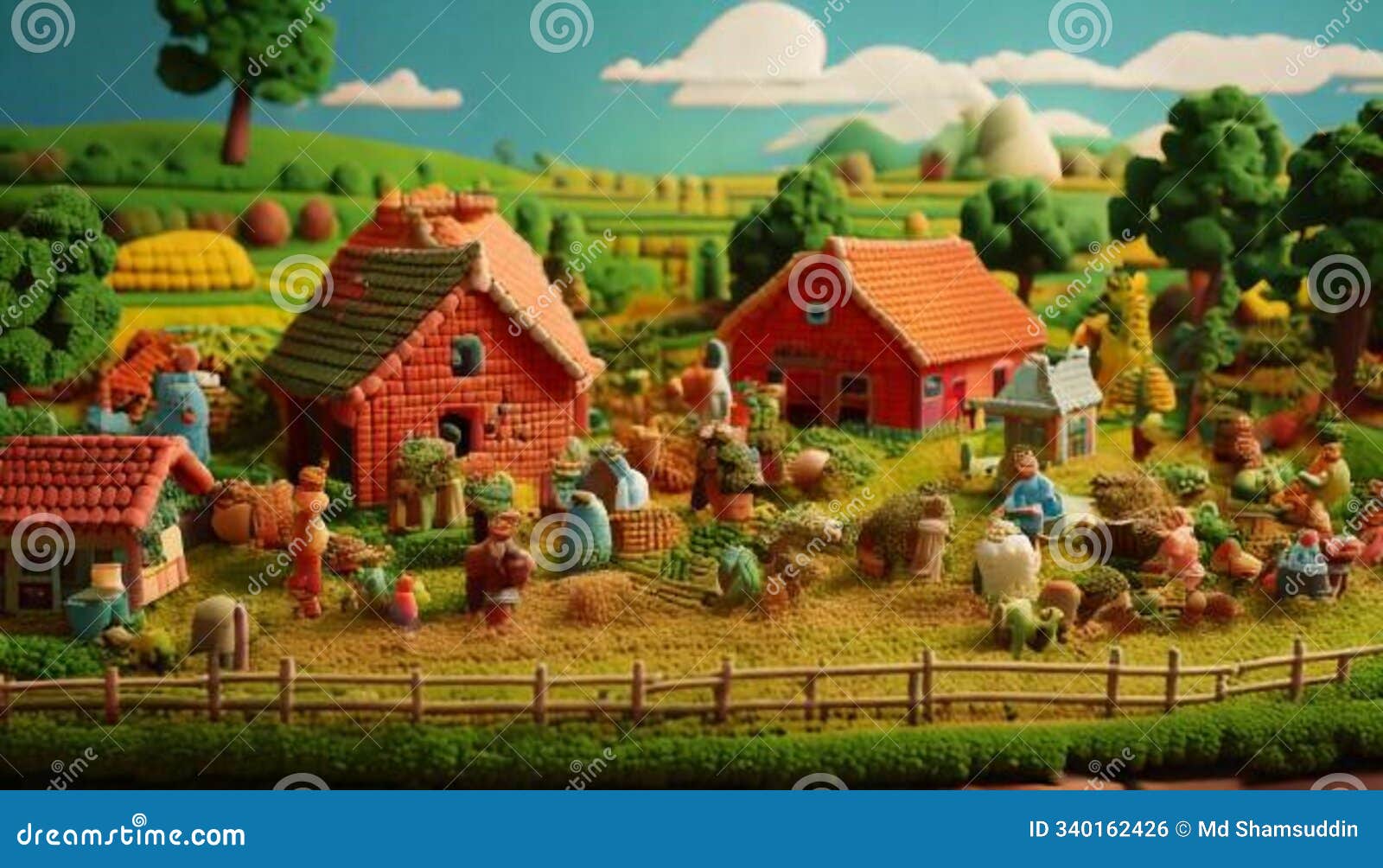 Farmstead Harmony - Vibrant Clay Figures in Pixel Style Stock Photo ...
