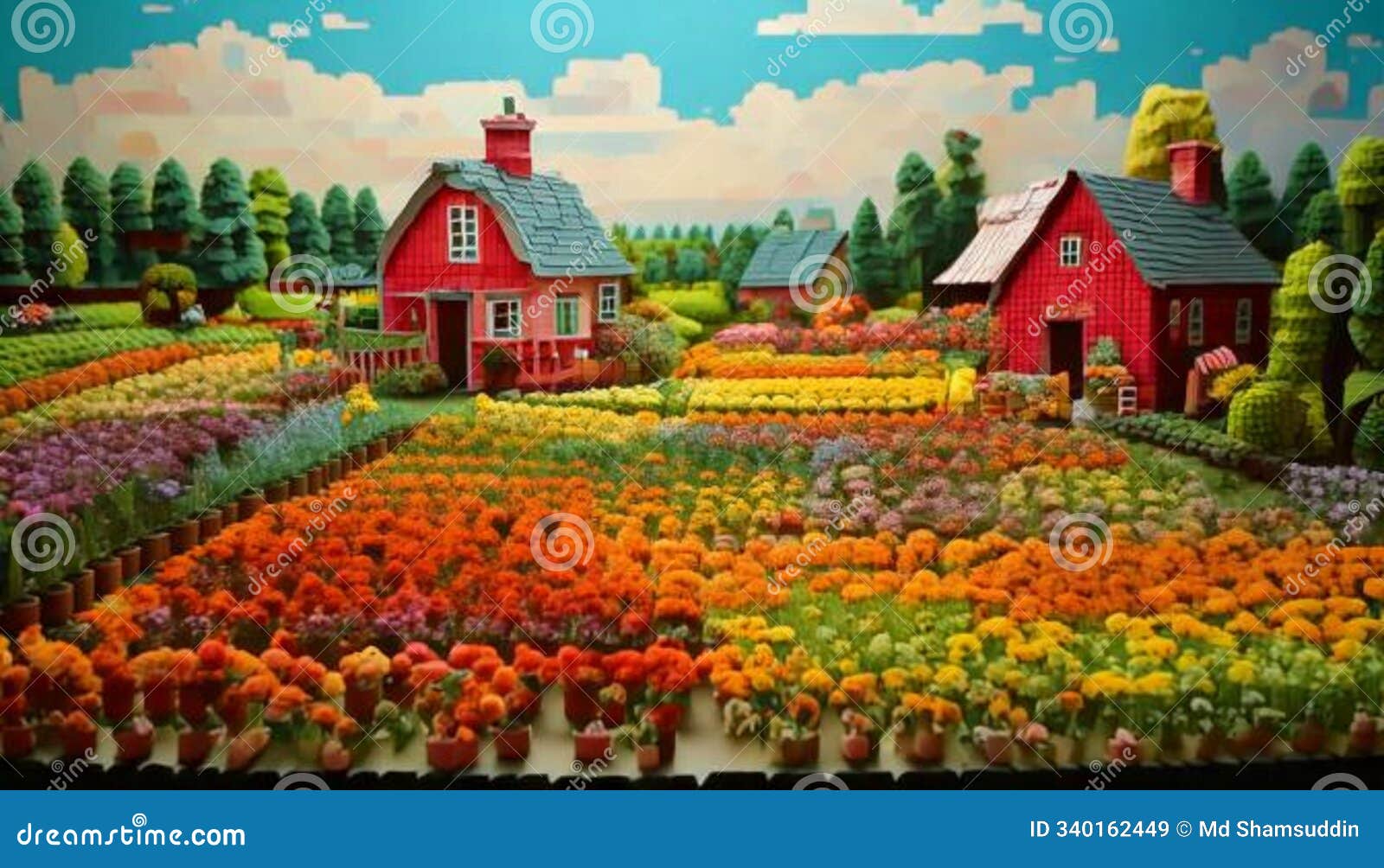 Farmstead Harmony - Vibrant Clay Figures in Pixel Style Stock Image ...