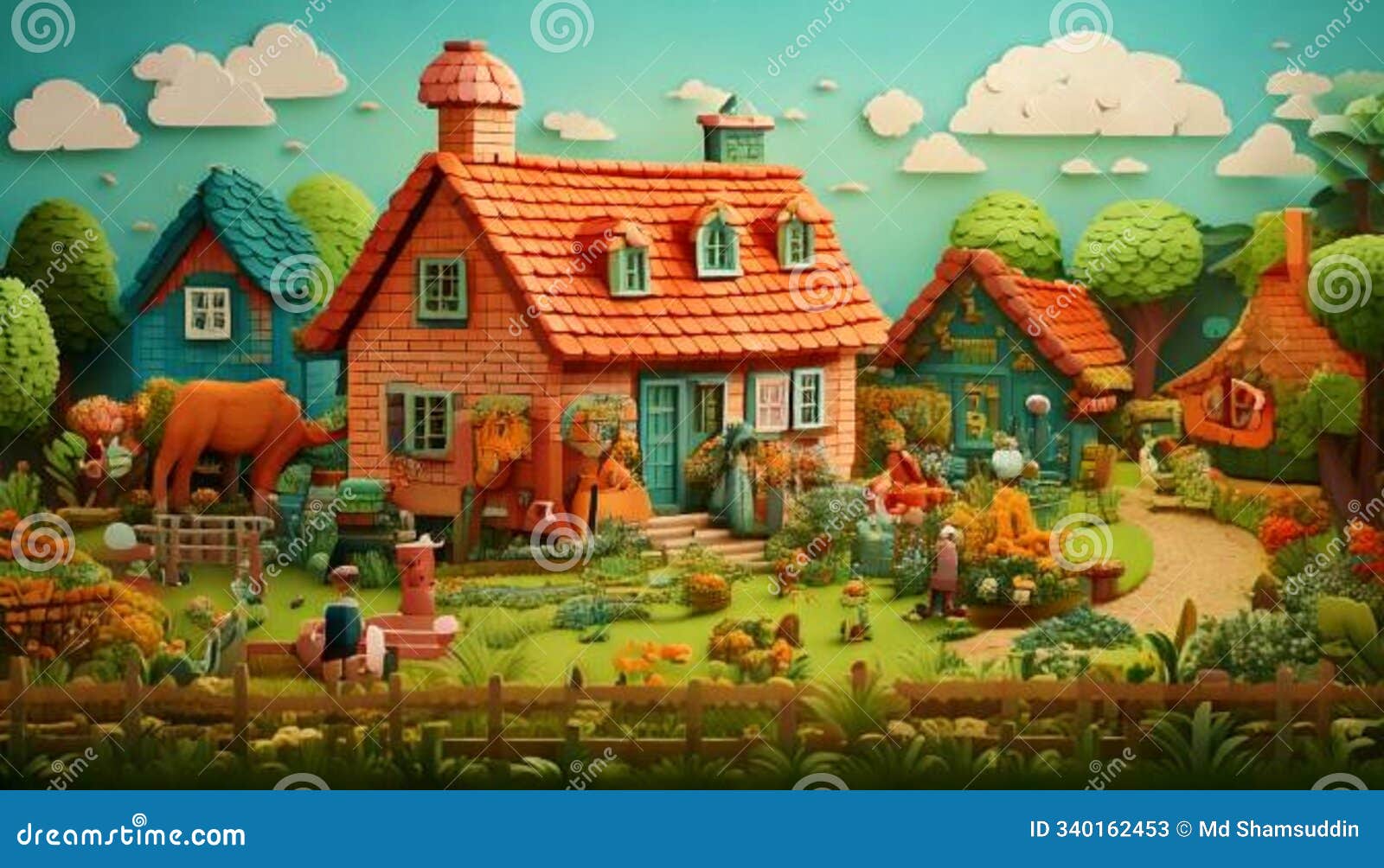 Farmstead Harmony - Vibrant Clay Figures in Pixel Style Stock Image ...