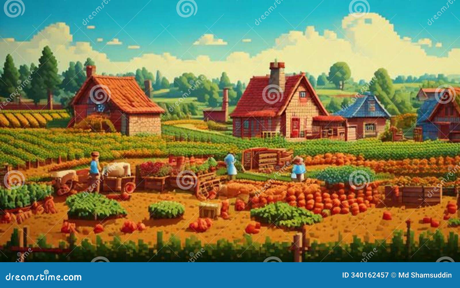 Farmstead Harmony - Vibrant Clay Figures in Pixel Style Stock Image ...
