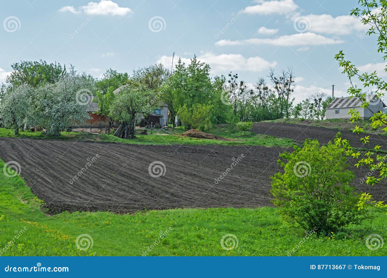 Farmstead on slope stock image. Image of clouds, europe - 87713667