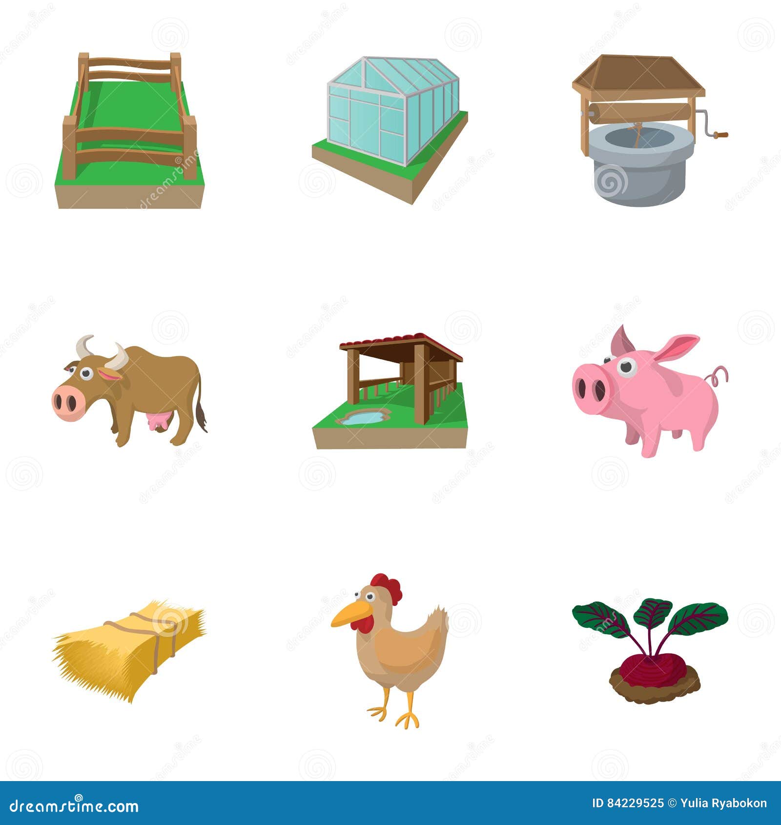 Farmyard Icons Set, Cartoon Style Stock Vector - Illustration of ...
