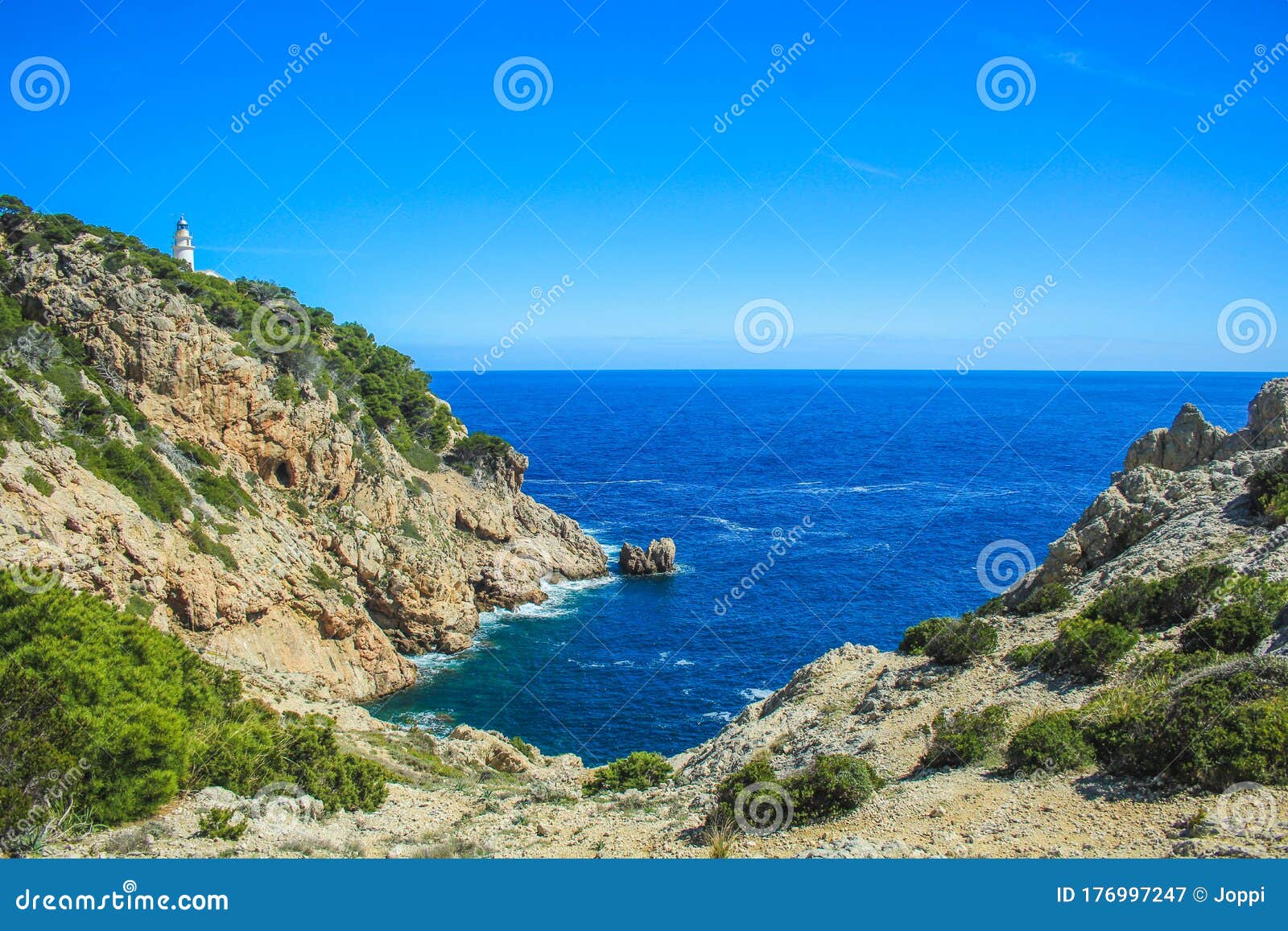 Faro De Capdepera Lighthouse on Top of Cliffs in Cala Gat Near Cala ...